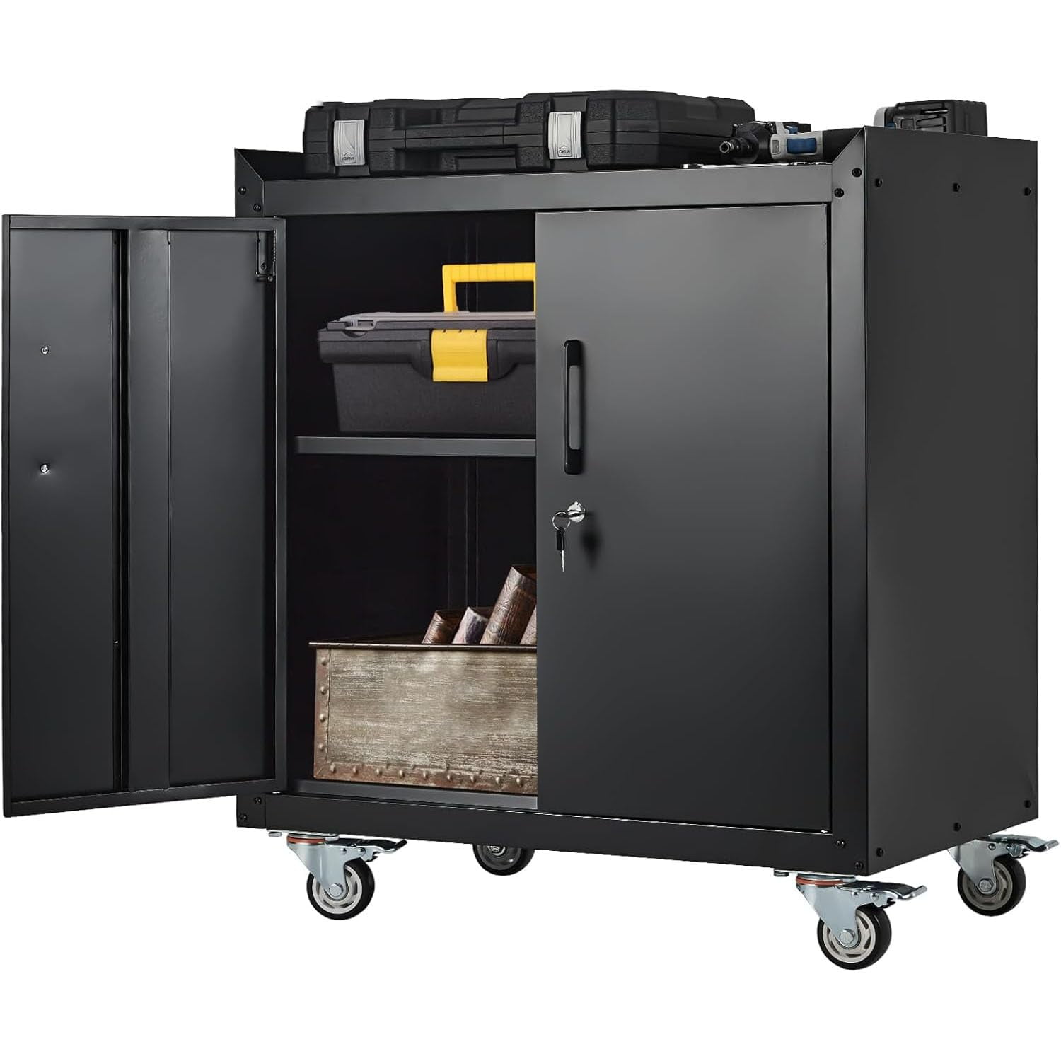 Huloretions Metal Storage Cabinet with Wheels,34" Garage Storage ...