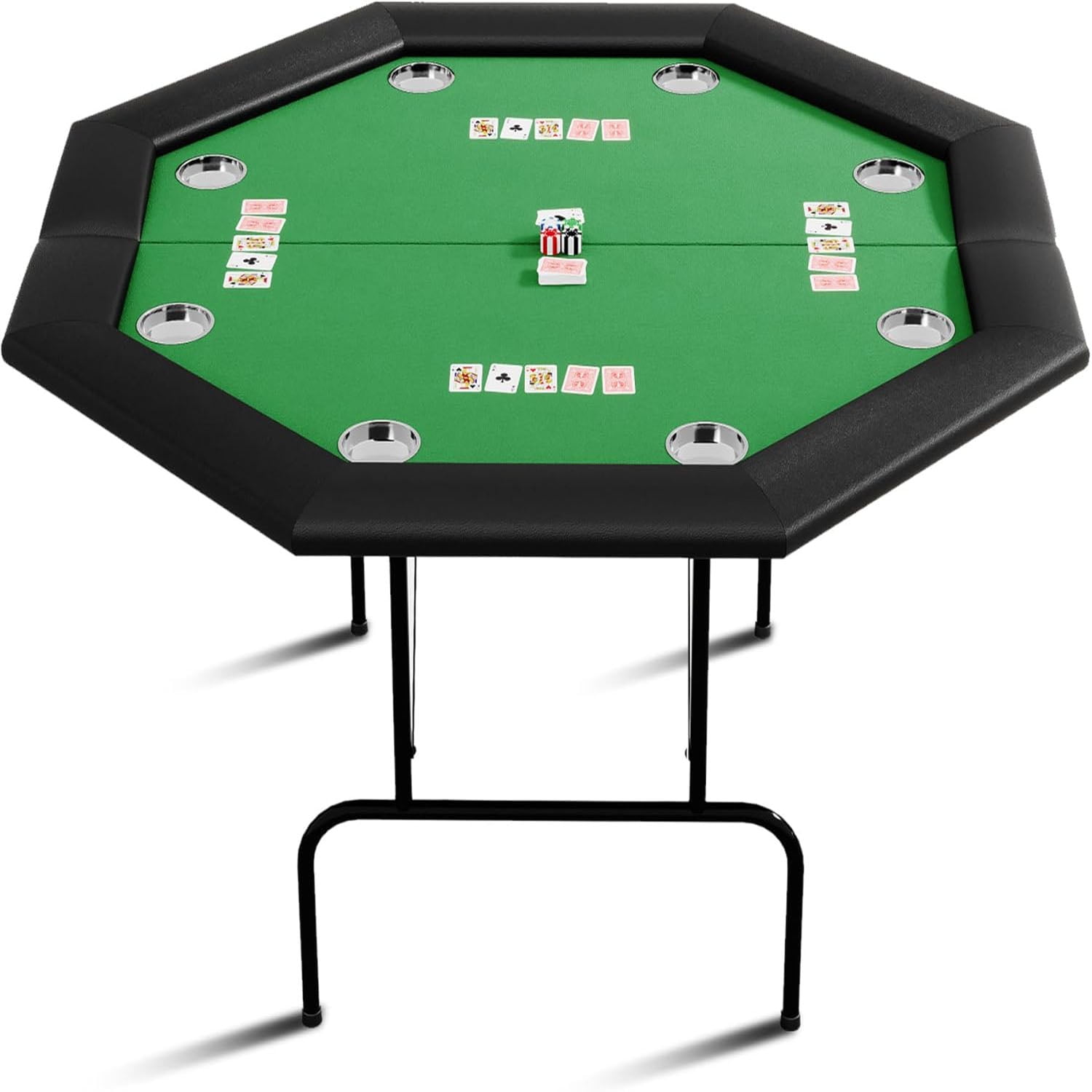 Huloretions Octagon Poker Table with 8 Stainless Steel Cup Holders ...