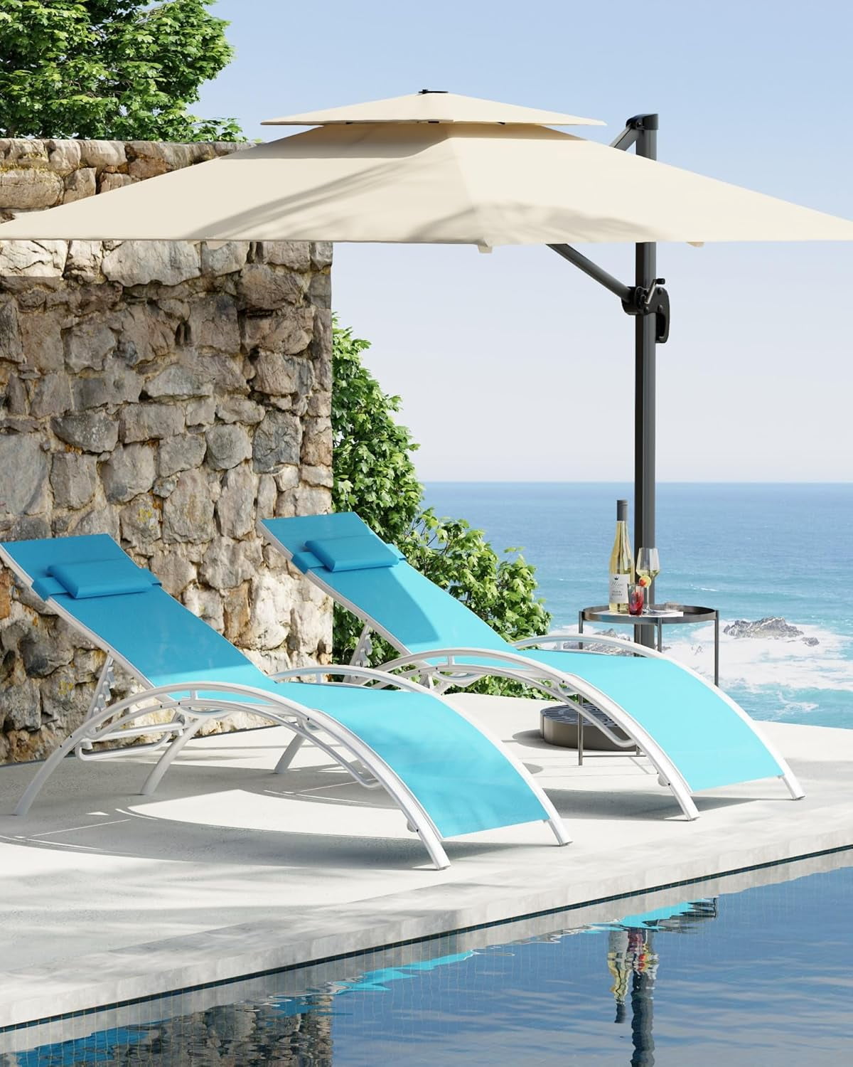 Huloretions Outdoor Chaise Lounge Chairs Set of 2,Portable Beach Chair ...