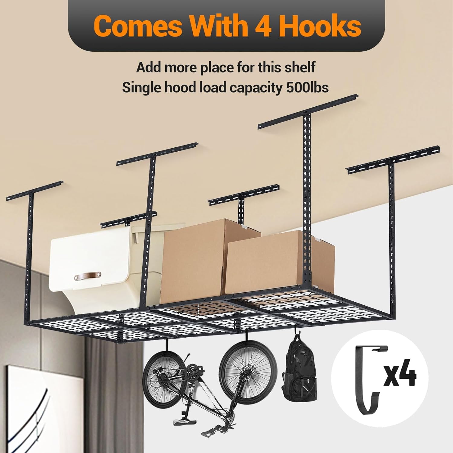 Huloretions Overhead Garage Storage Rack, Garage Storage Organization ...
