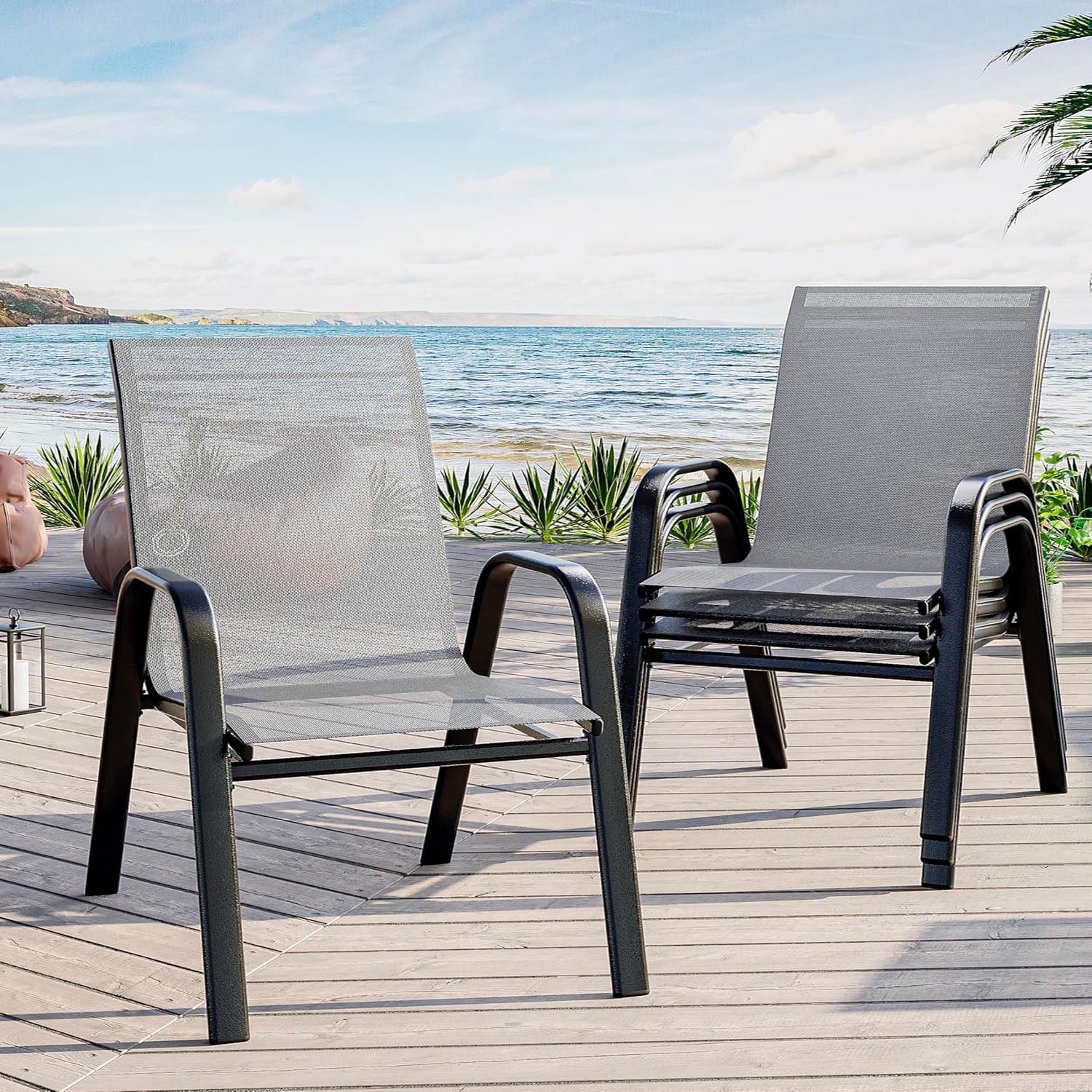 Huloretions Patio Stackable Chairs Set of 4, High-Back Patio Dining ...