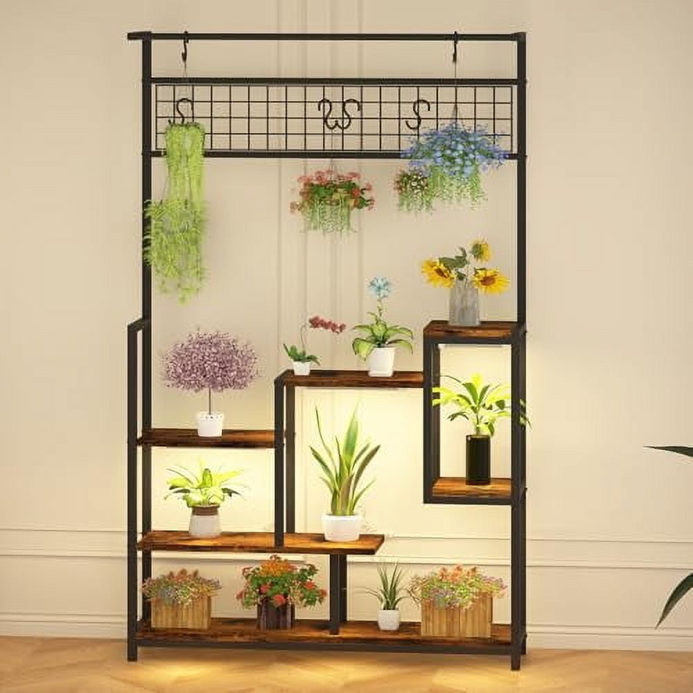 Huloretions Plant Stand Indoor with Grow Light,Metal Plant Shelf for ...