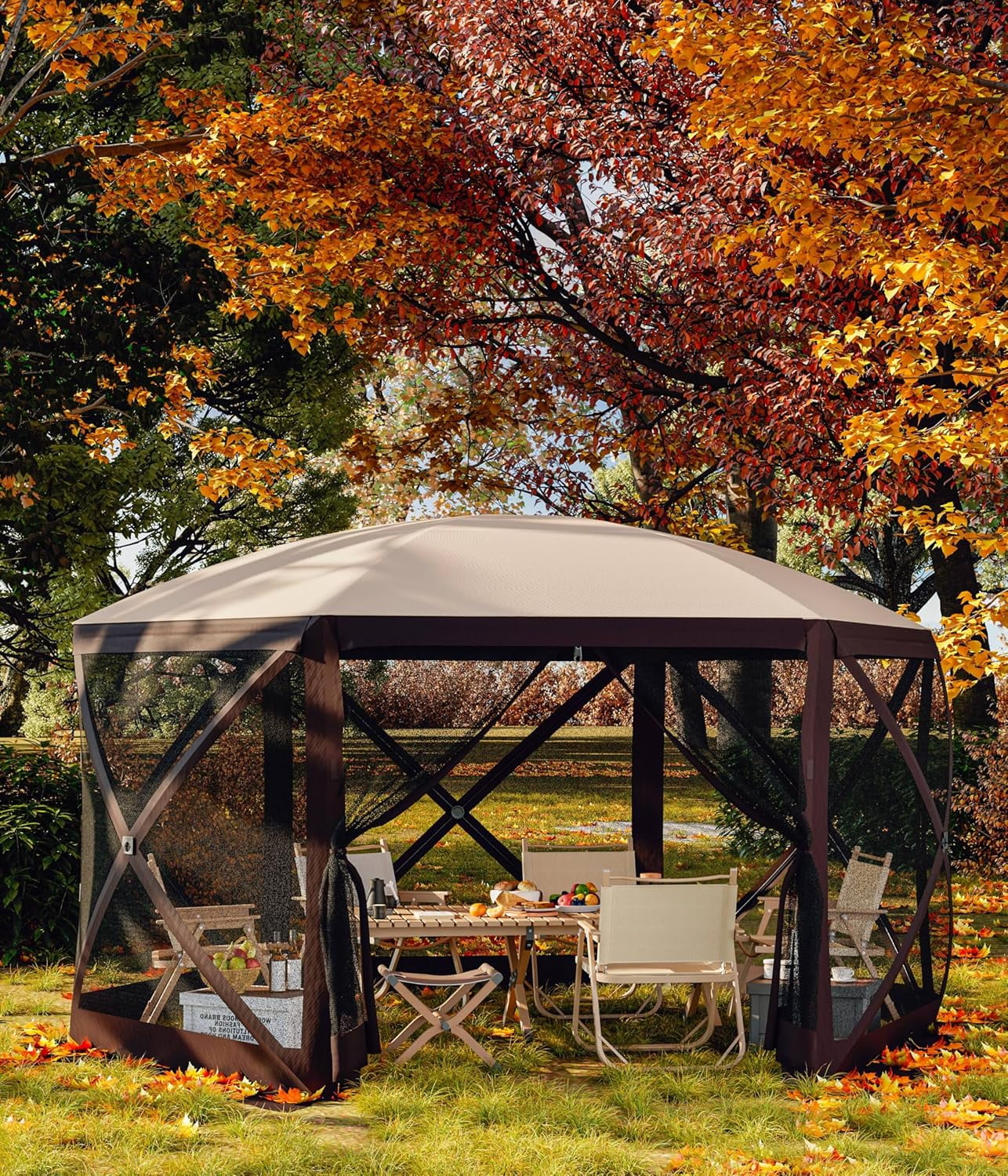 Huloretions Pop-Up Screen Tent Gazebo, 12 x 12 Ft Camping Canopy ...