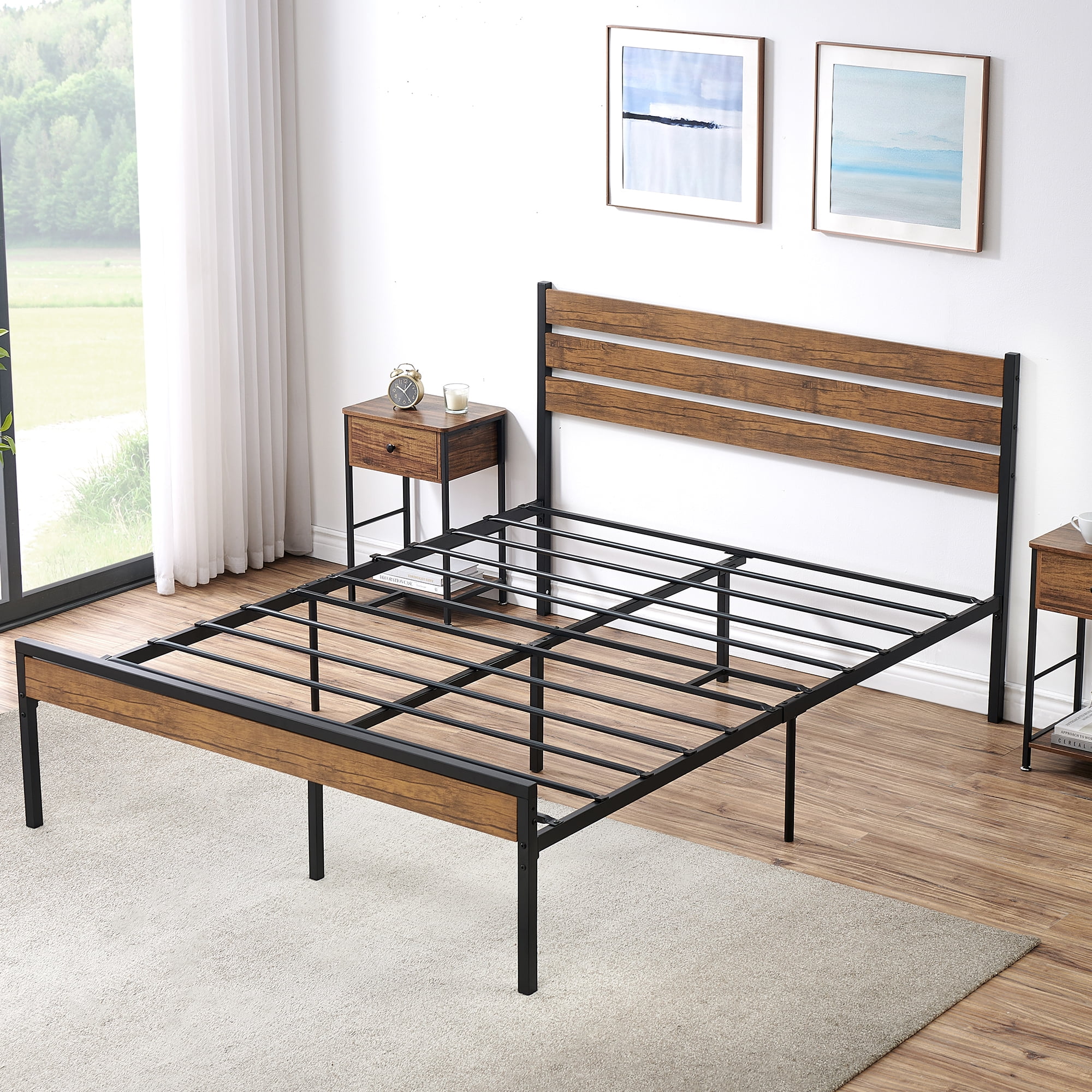 Huloretions Queen Size Bed Frame With Wooden Headboard And Footboard ...