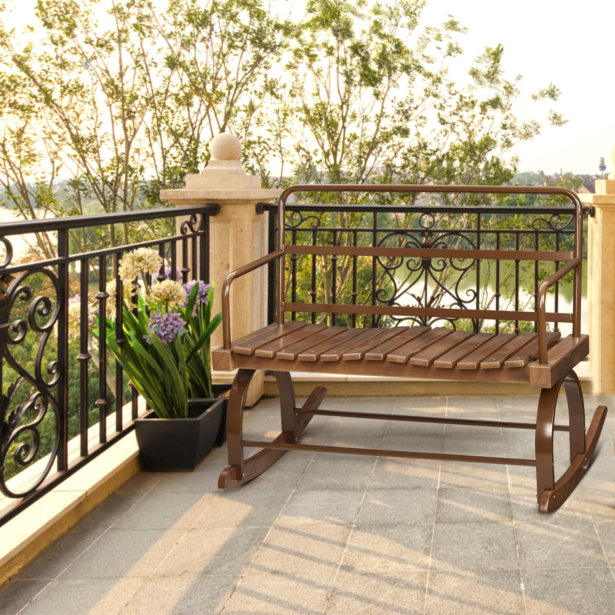 Huloretions Rocking Chair, 2 Person Oversized Rocking Chair Patio ...