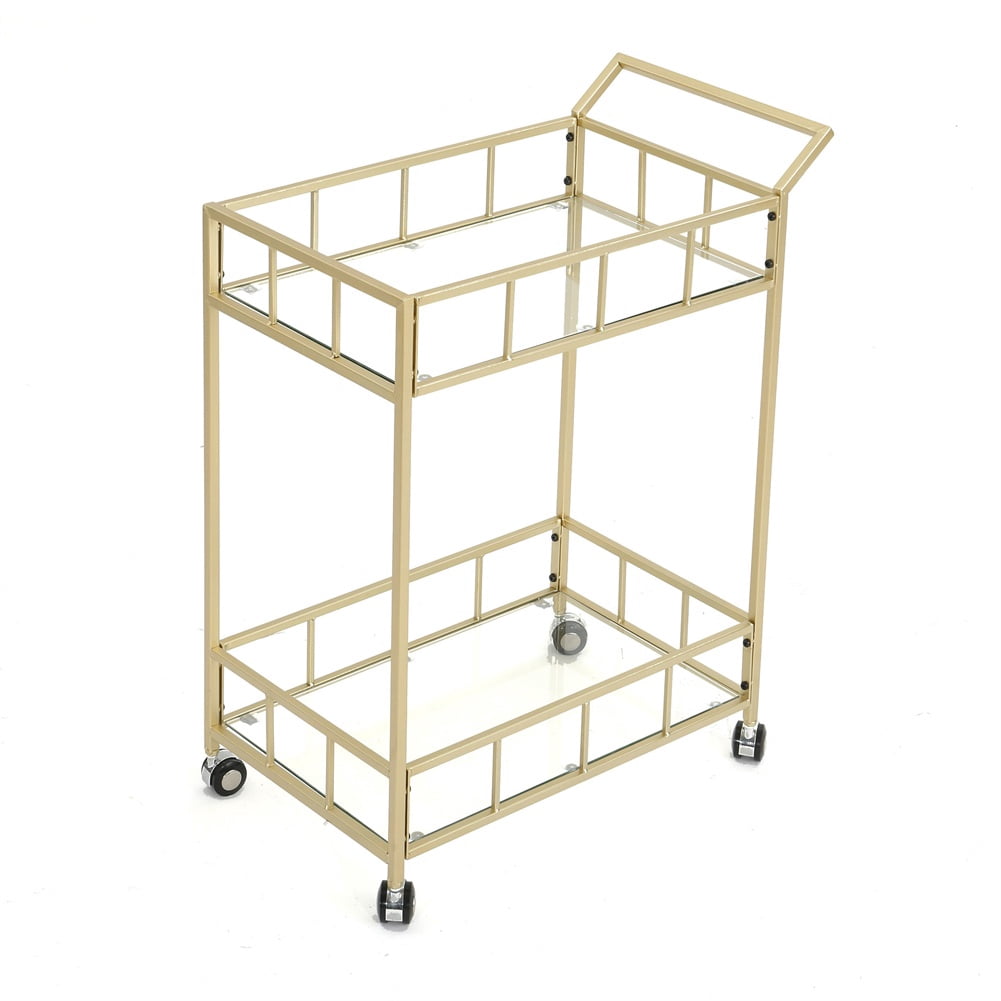 Huloretions Rolling Bar Cart,2-Tier Serving Cart With Wheels And Handle ...