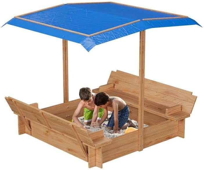 Huloretions Sandbox with Lid Wood Sandbox with Cover,Toddler Sand Boxes ...