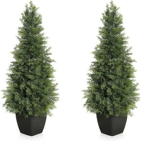 DR.Planzen Artificial Cedar Tree 2 Pack, 4 ft Topiary Fake Plants ...