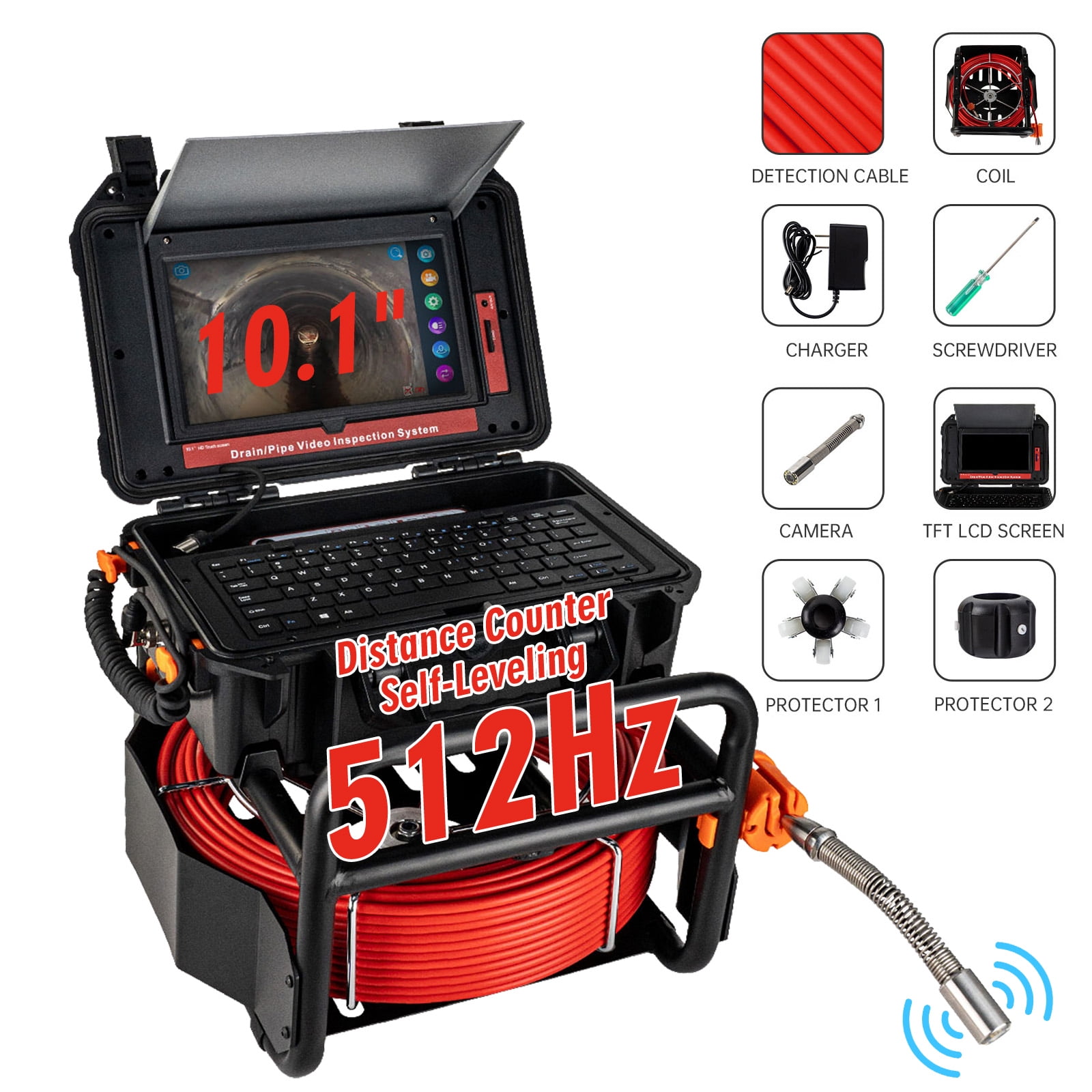 Huloretions Sewer Camera 100ft/30m, 10.1" Screen Pipeline Inspection ...