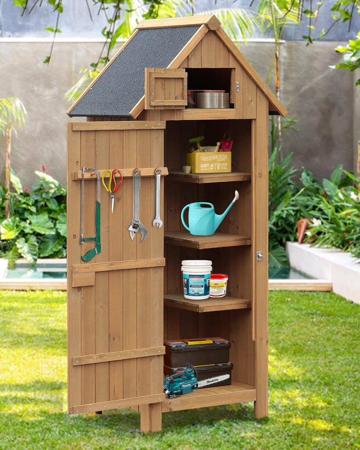 Huloretions Shed Outdoor Storage Cabinet, Outdoor Wooden Storage Shed ...
