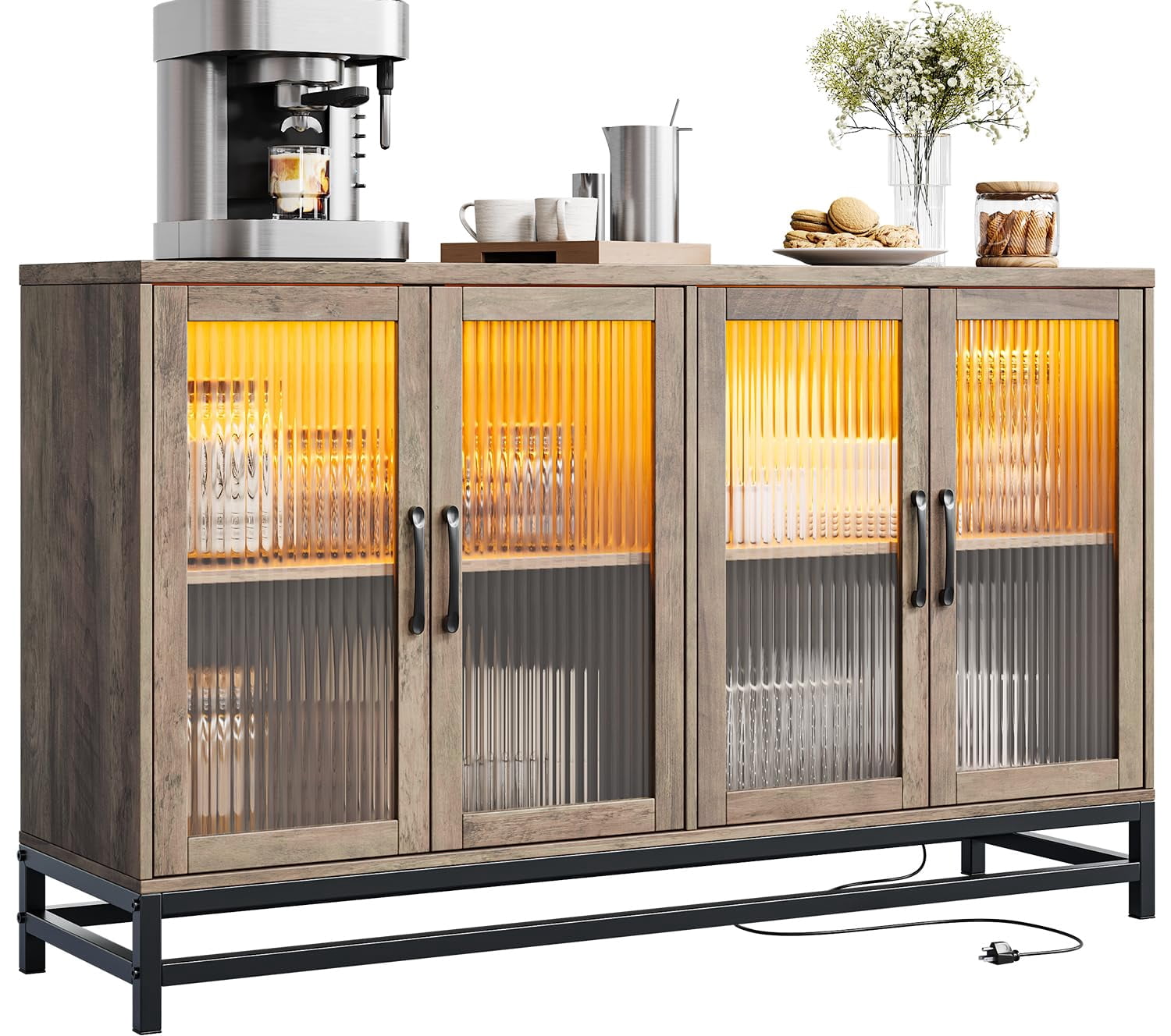Huloretions Sideboard Buffet Storage Cabinet,55" Modern Wood Accent ...