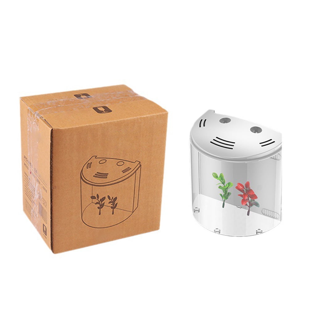 Huloretions Small Fish Tank, Desktop Semicircle Betta Fish Tank With ...