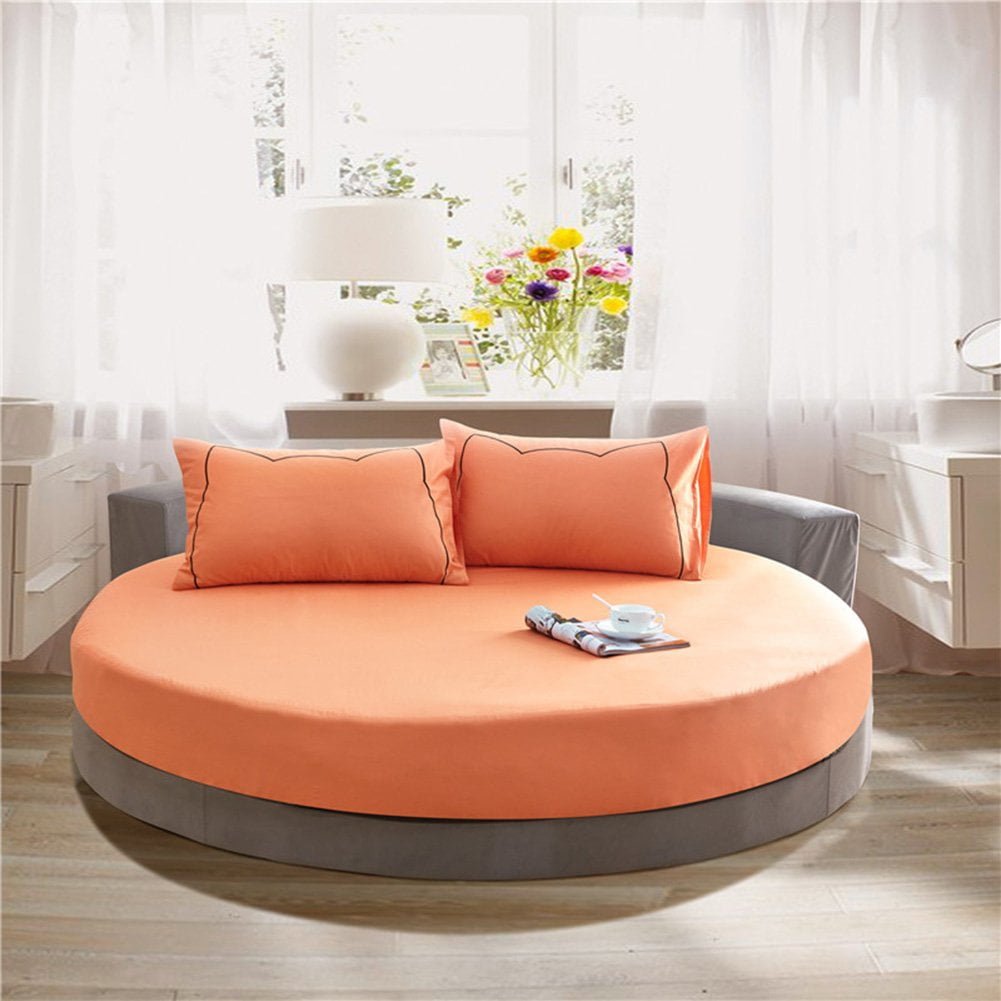 Huloretions Solid Color Pure Cotton Round Fitted Sheet Bed Cover Round ...