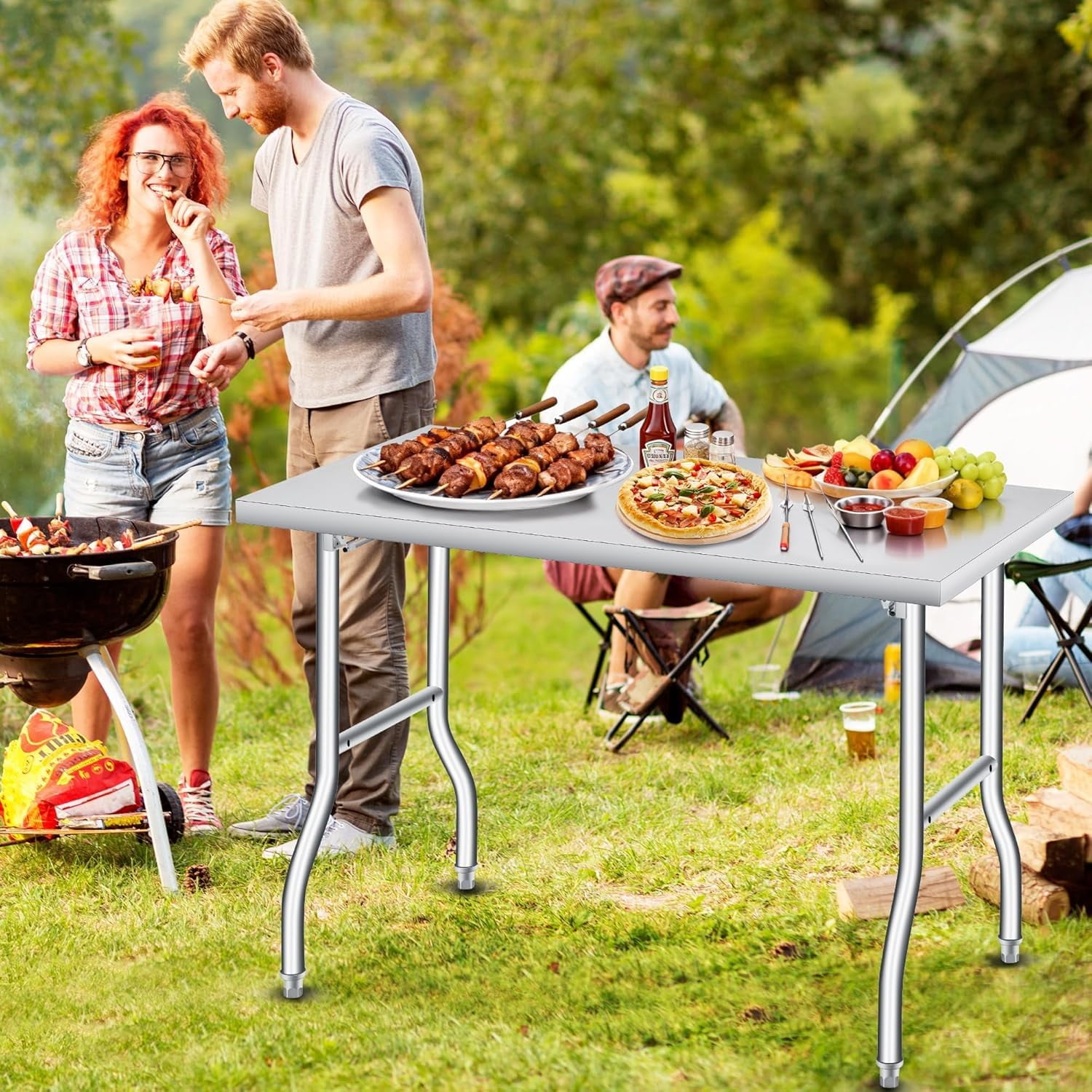 Huloretions Stainless Steel Folding Table 24 x 48 Inch 400 LB Capacity ...