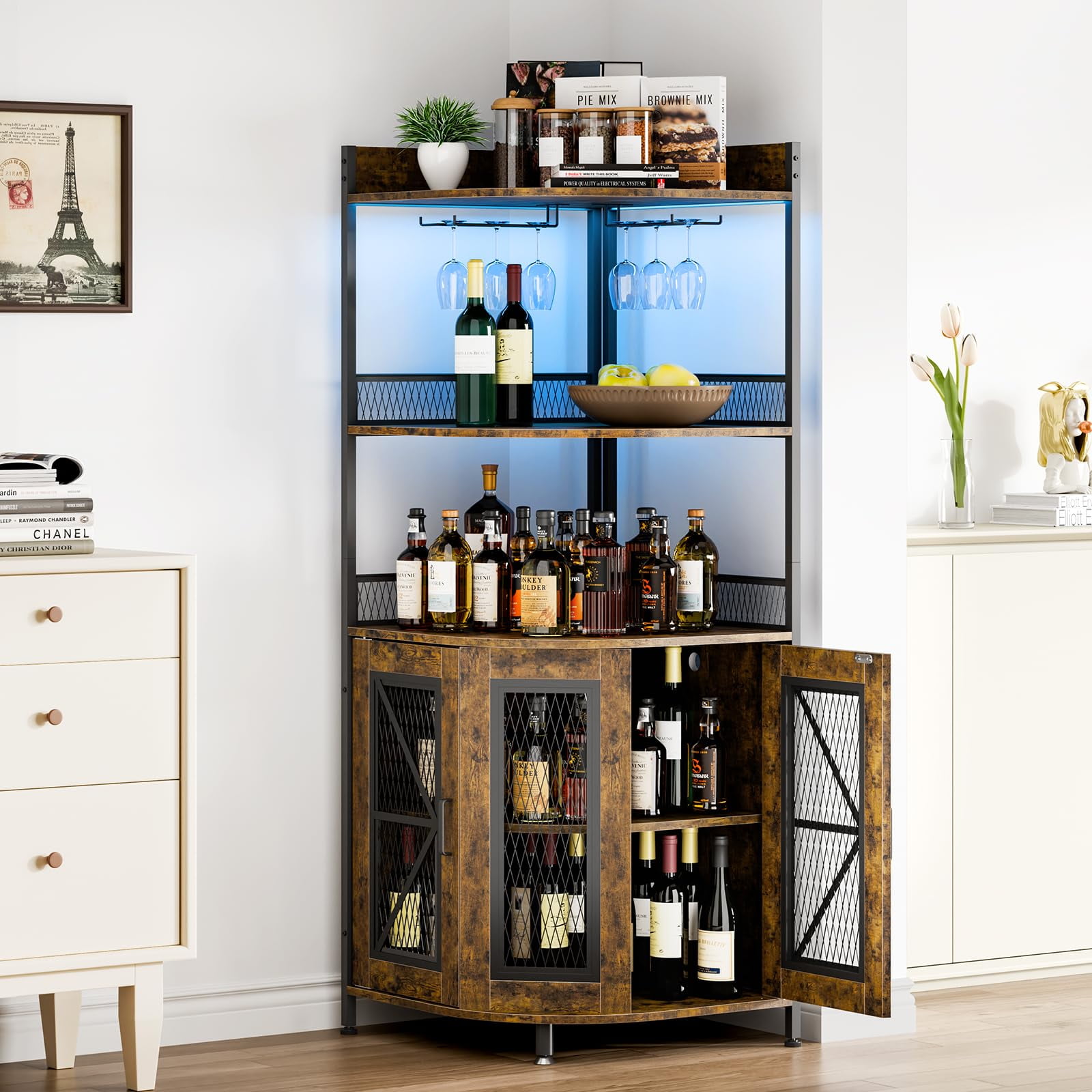 Dextrus 72 Black Oak Corner Bar Unit with RGB LED Lights Shelves Walmart