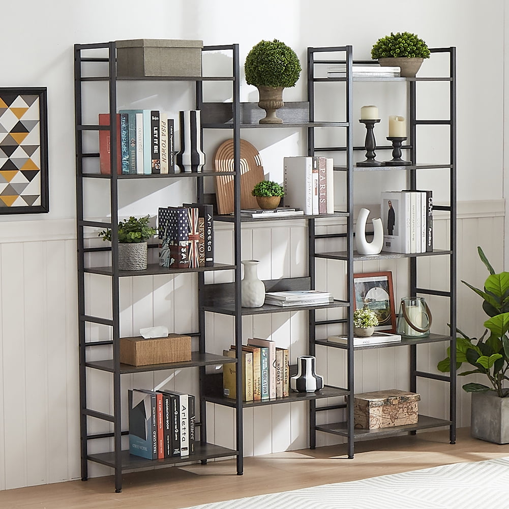 Huloretions Triple 5 Tier Bookshelf,Bookcase with 14 Open Display ...
