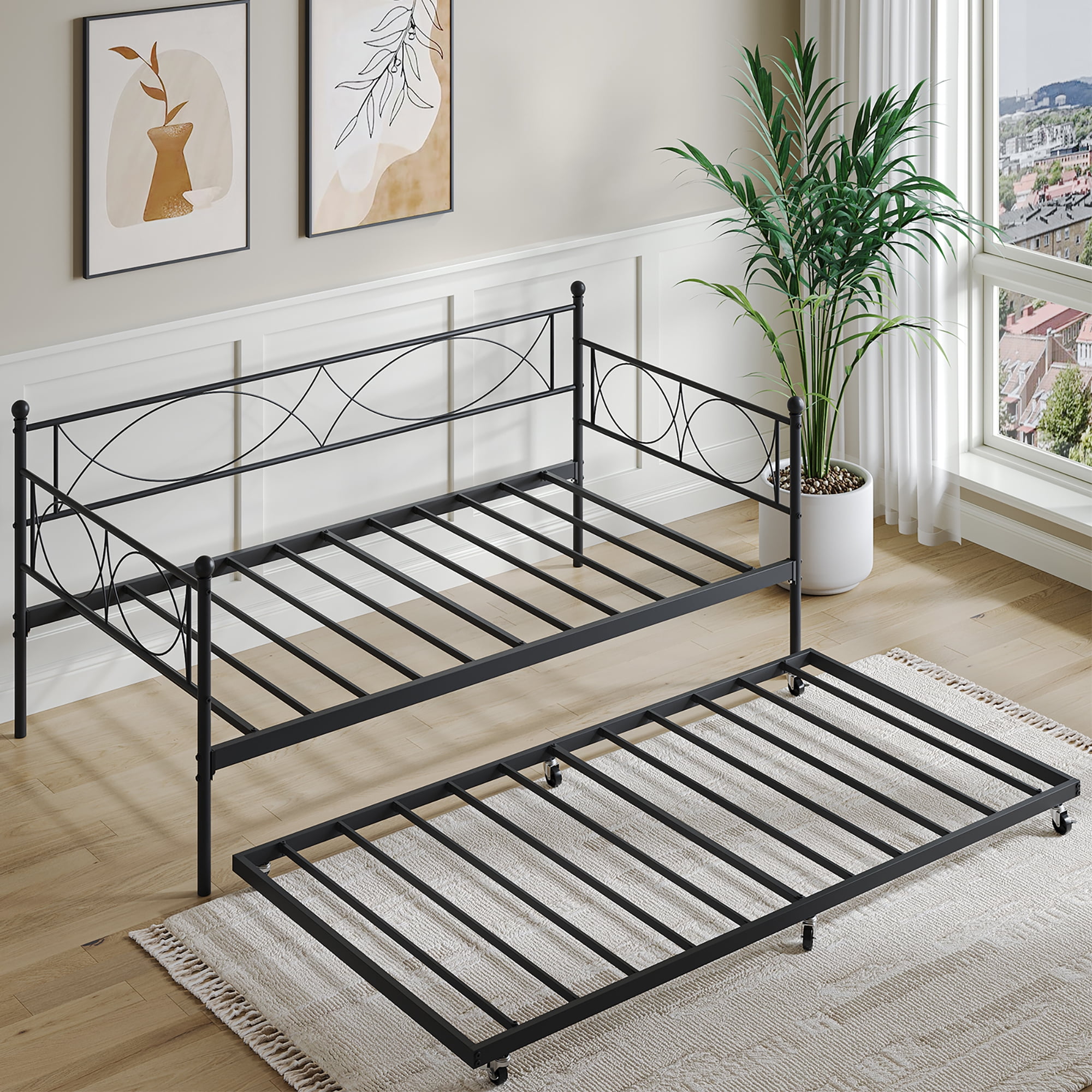 Huloretions Twin Daybed with Trundle,Metal Day Bed with Pull Out ...