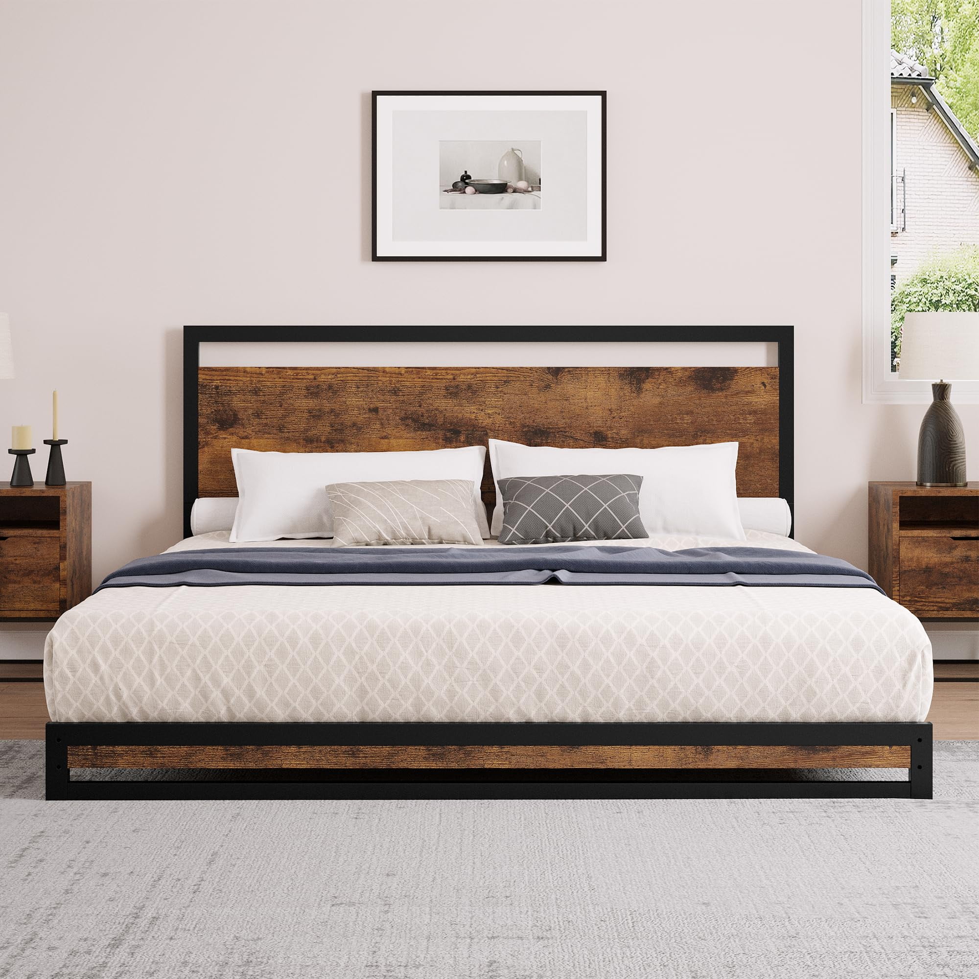 Huloretions Twin Size Bed Frame with Wood Headboard,Heavy Duty Metal ...