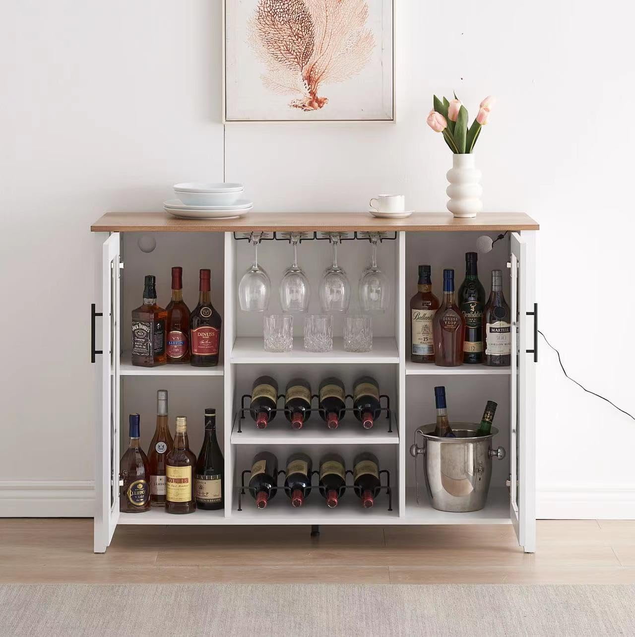 Huloretions Wine Bar Cabinet with LED Light,Modern Liquor Cabinet ...