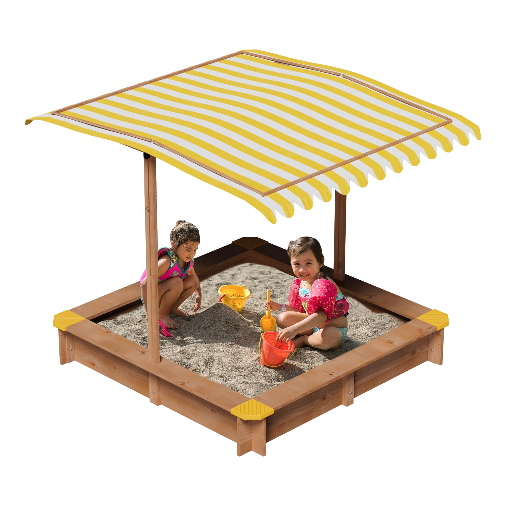 Huloretions Wooden Sandbox,Outdoor Sandbox with Adjustable Canopy,Large ...