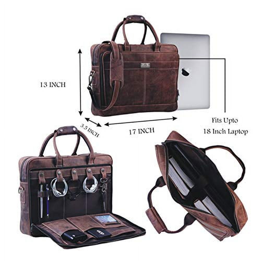 Hulsh 18 inch Brown Leather Laptop Bag for Men Leather Messenger Bag ...