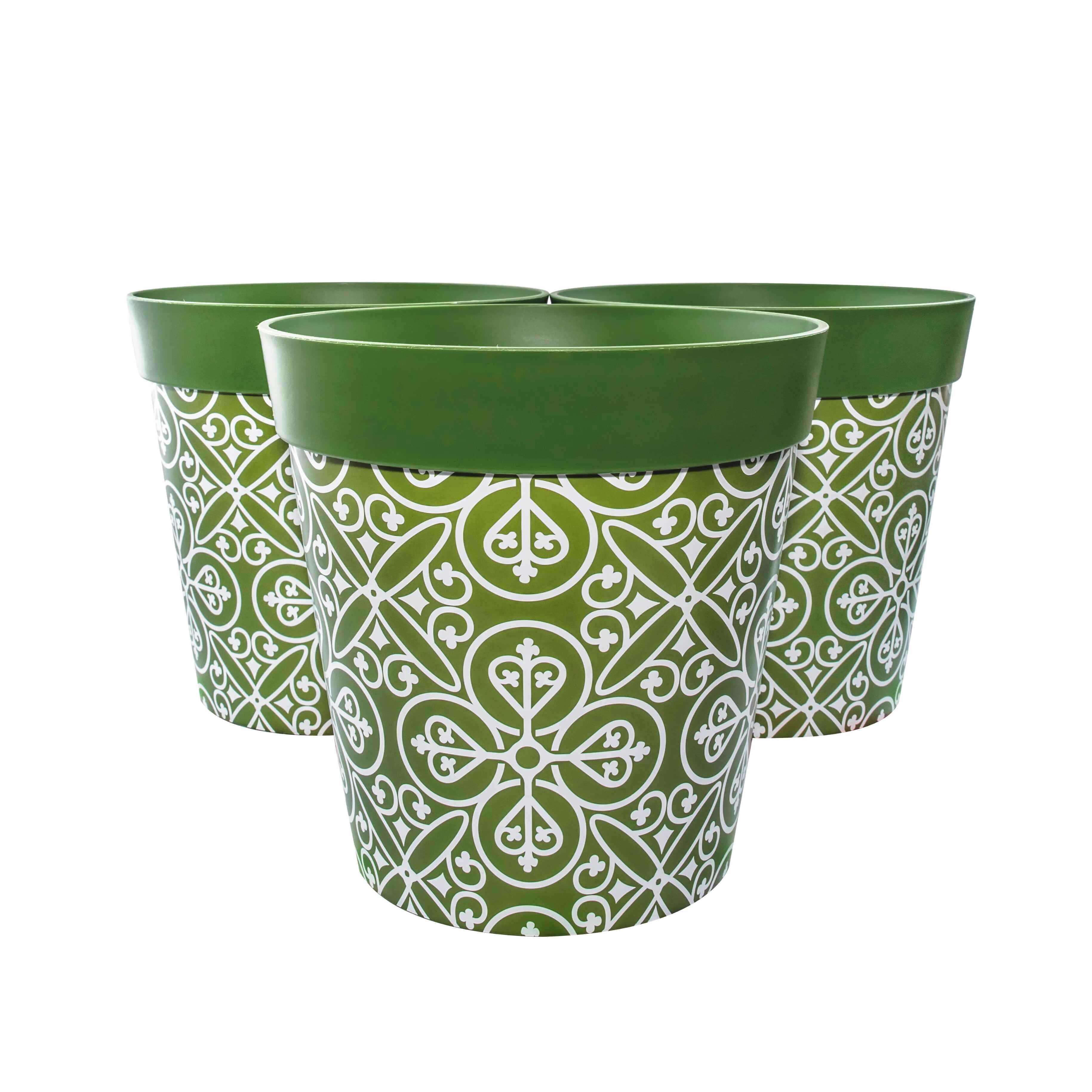 Hum Flowerpots, 3 Plastic, 10 inch Plant Pots, Green Maroc - Walmart.com