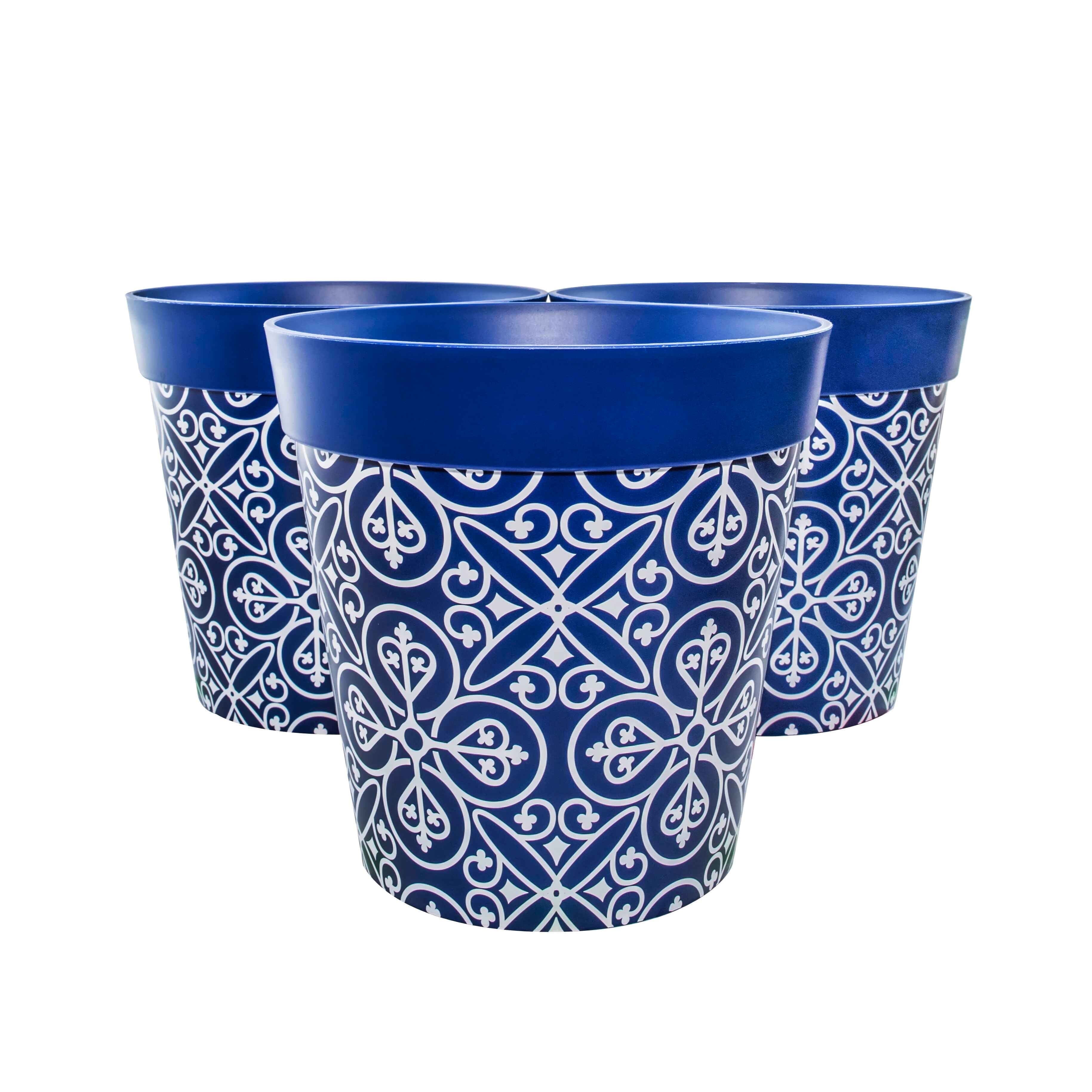 Hum Flowerpots, 3 Plastic, 10 inch Plant Pots, Moroccan Blue - Walmart.com