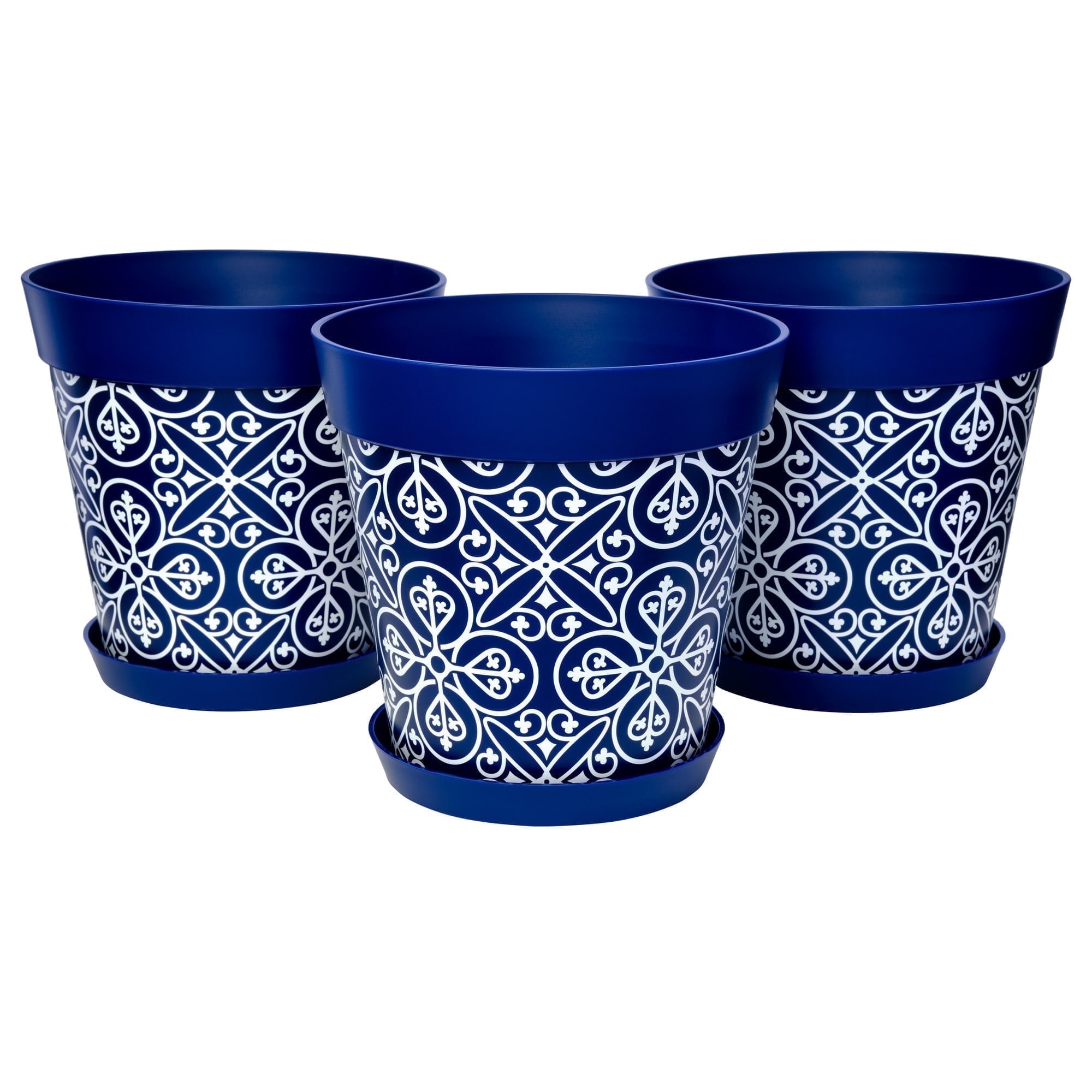Hum Flowerpots, 3 Plastic, 10 inch Plant Pots with 3 Saucers, Moroccan ...