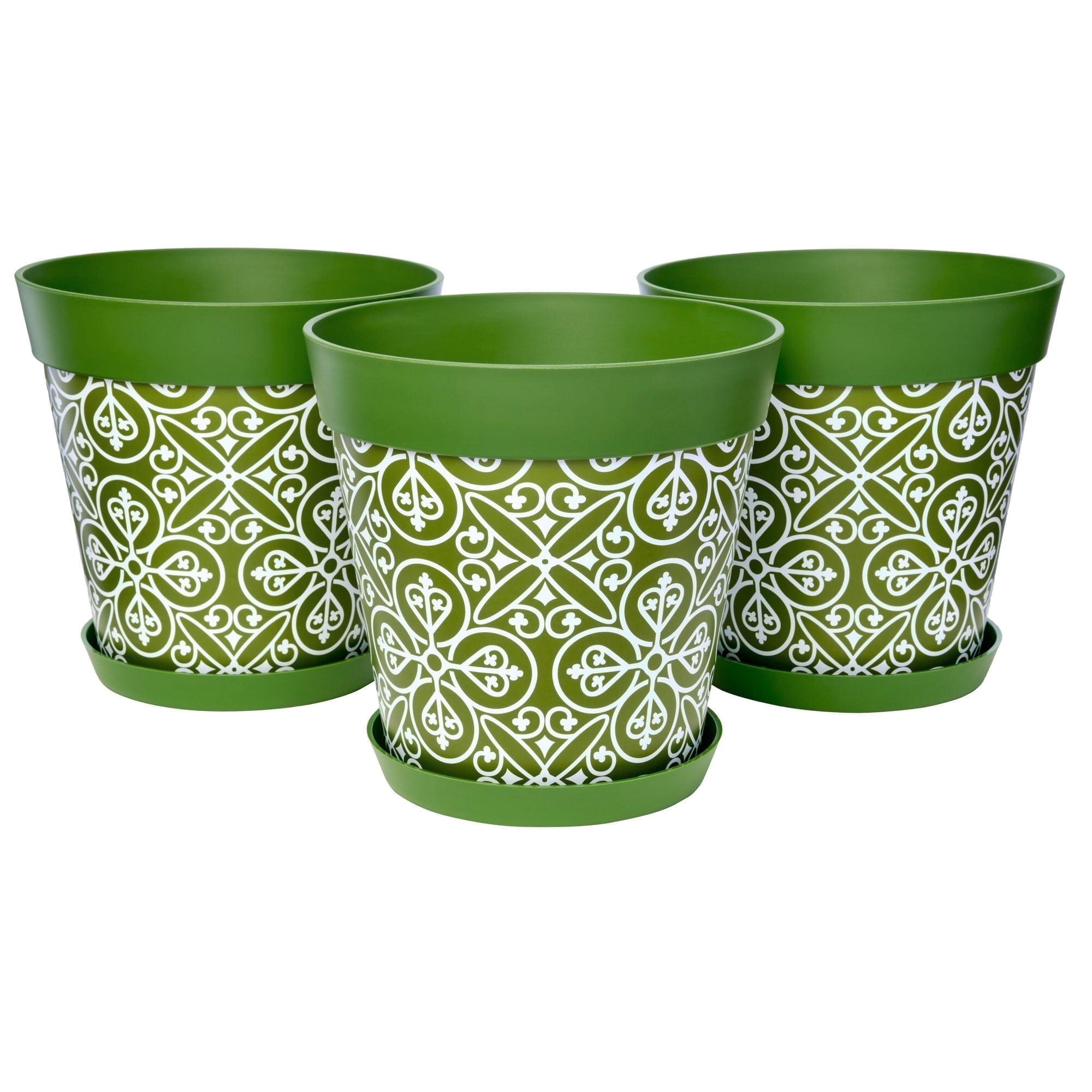 Hum Flowerpots, 3 Plastic, 10 inch Plant Pots with 3 Saucers, Moroccan ...