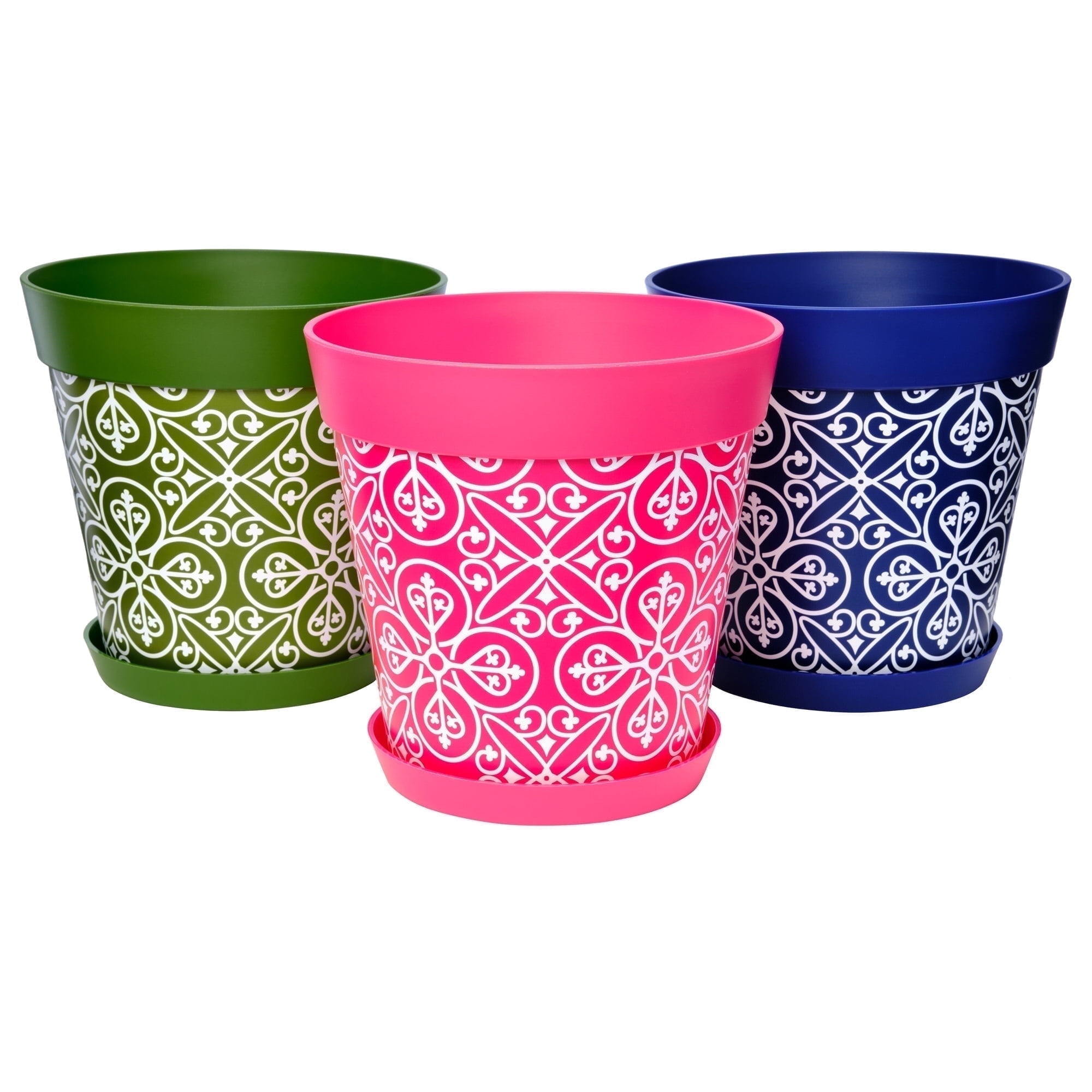 Hum Flowerpots, 3 Plastic, 10 inch Plant Pots with 3 Saucers, Multi ...