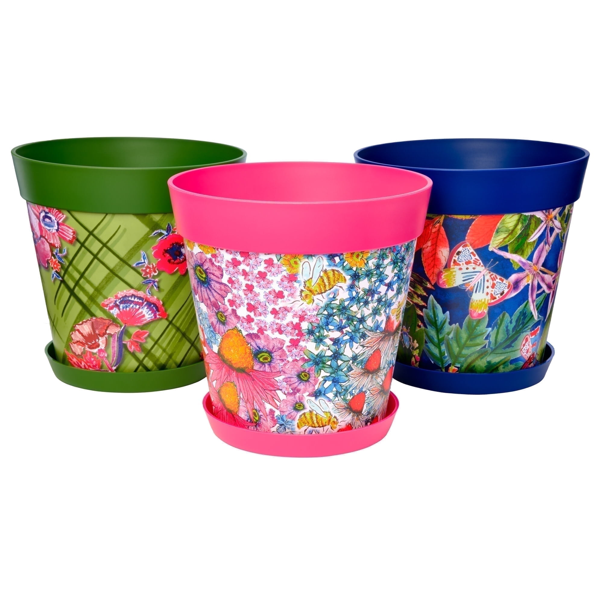 Hum Flowerpots, 3 Plastic 10" x 10" Plant Pots with 3 Saucers ...