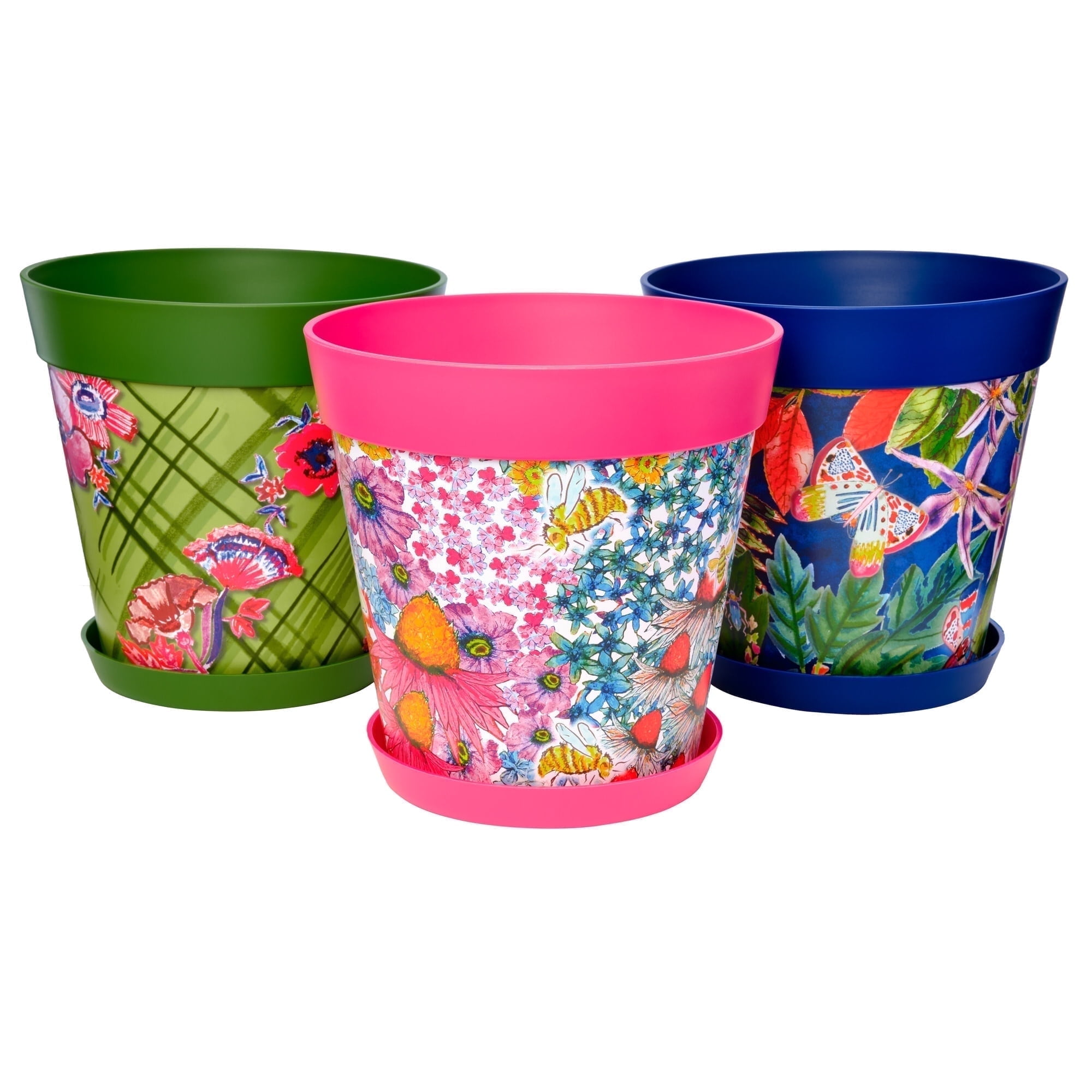 Hum Flowerpots, 3 Plastic 10" x 10" Plant Pots with 3 Saucers ...