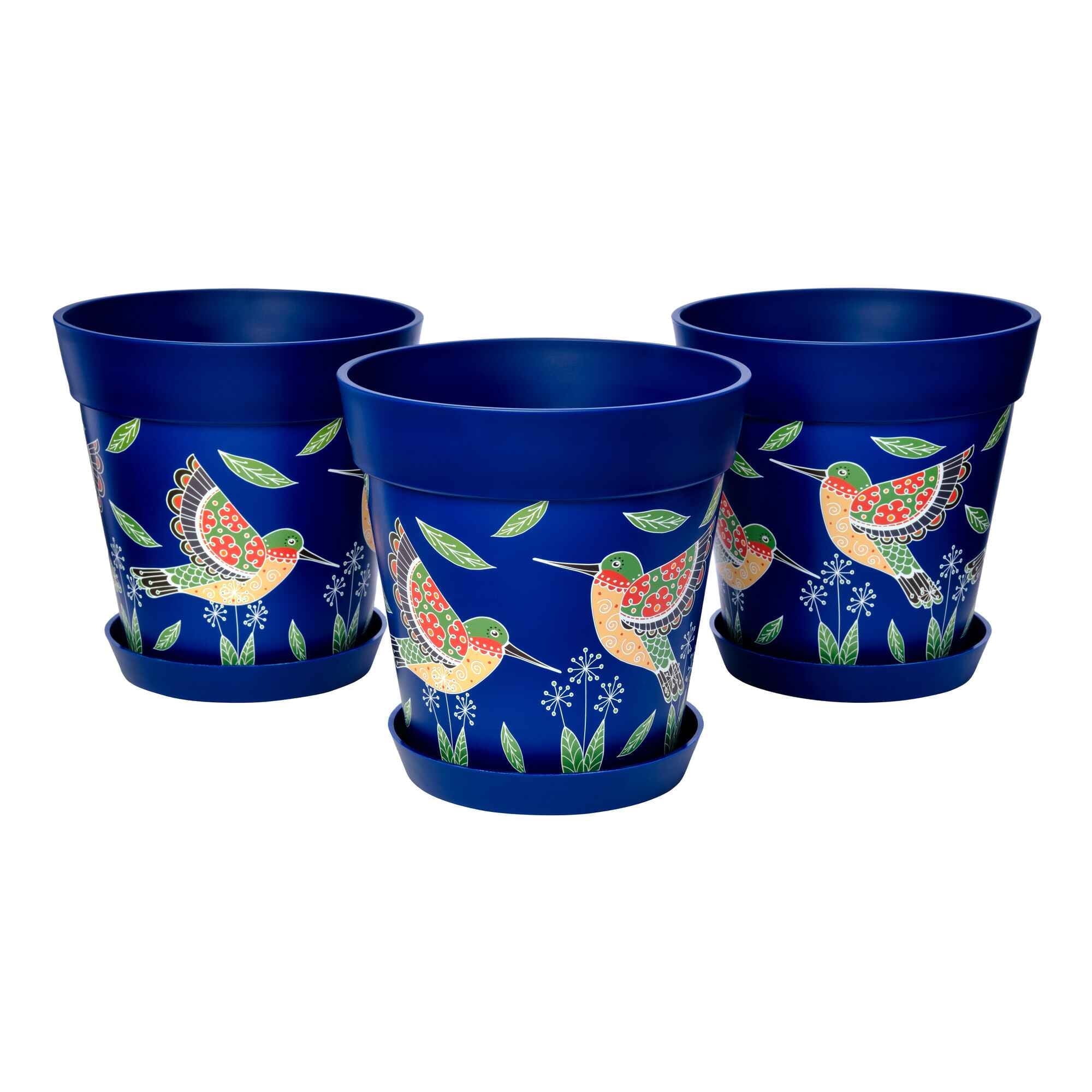Hum Flowerpots, 3 Plastic, 8.5 inch Plant Pots with 3 Saucers, Blue ...