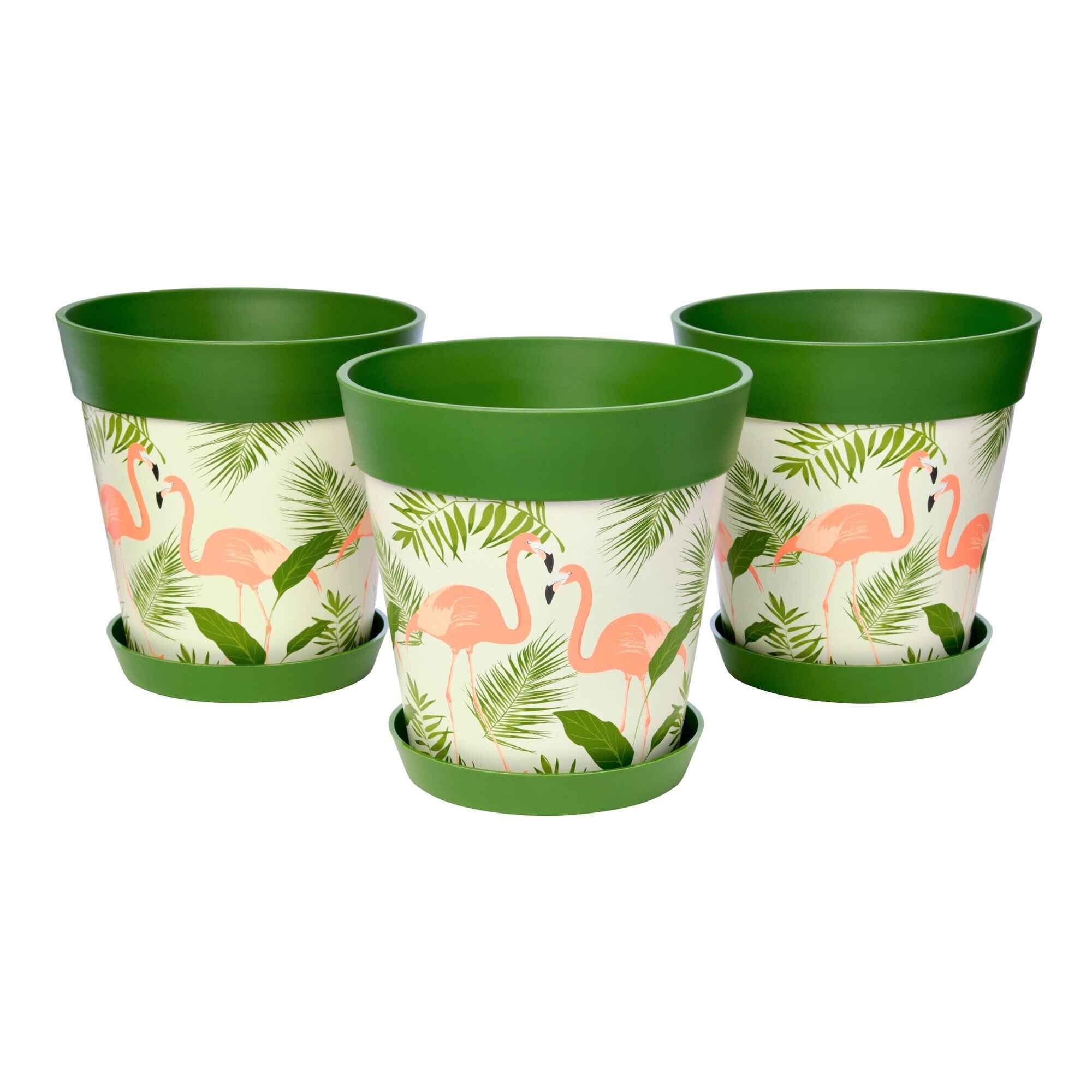 Hum Flowerpots, 3 Plastic, 8.5 inch Plant Pots with 3 Saucers ...