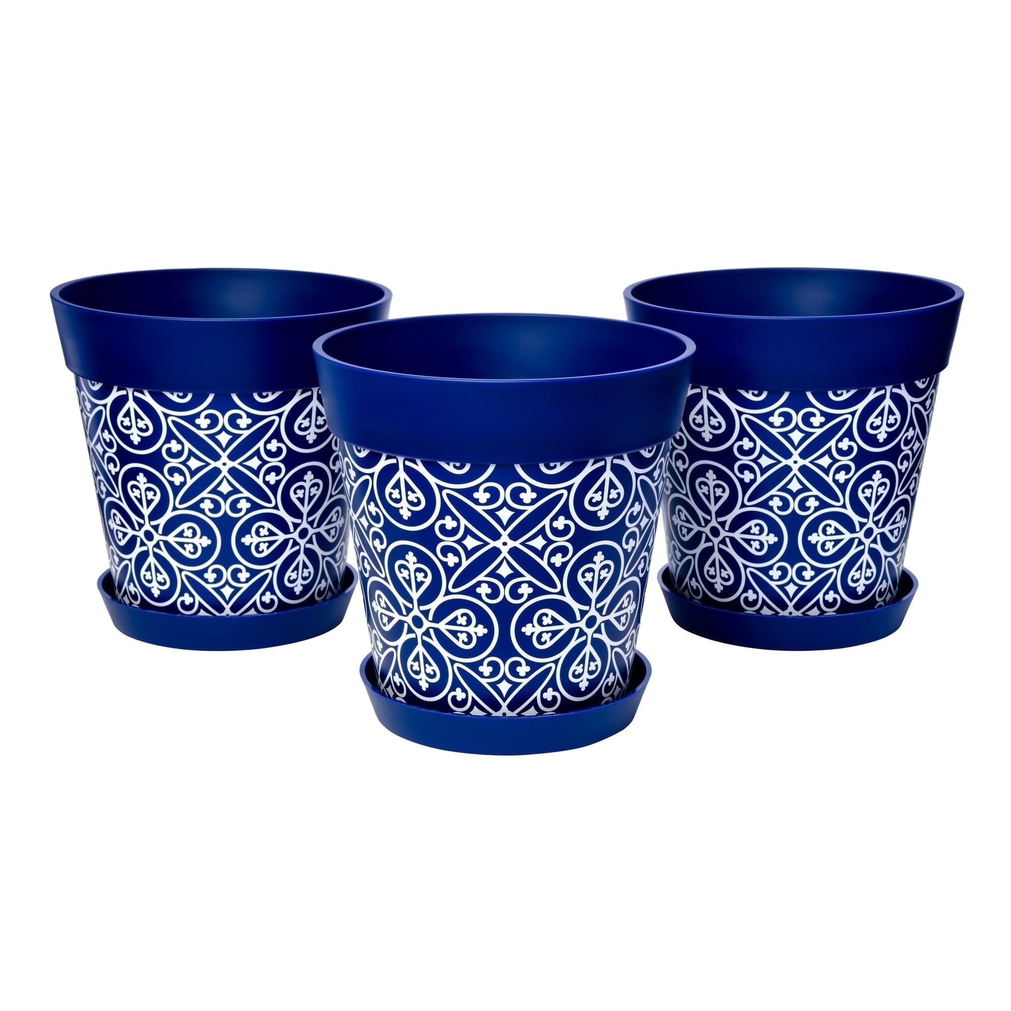 Hum Flowerpots, 3 Plastic, 8.5 inch Plant Pots with 3 Saucers, Moroccan ...