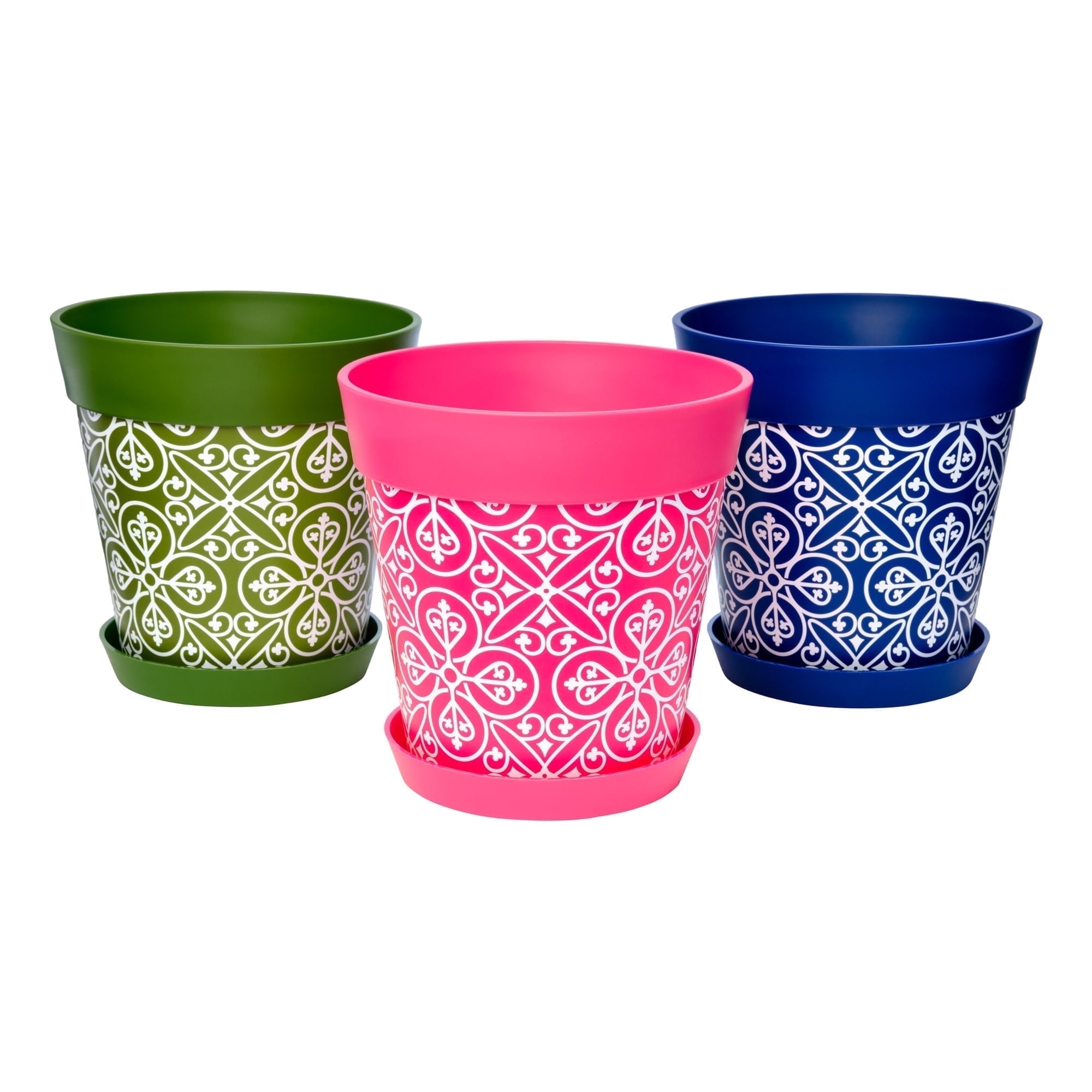 Hum Flowerpots, 3 Plastic, 8.5 inch Plant Pots with 3 Saucers, Multi ...