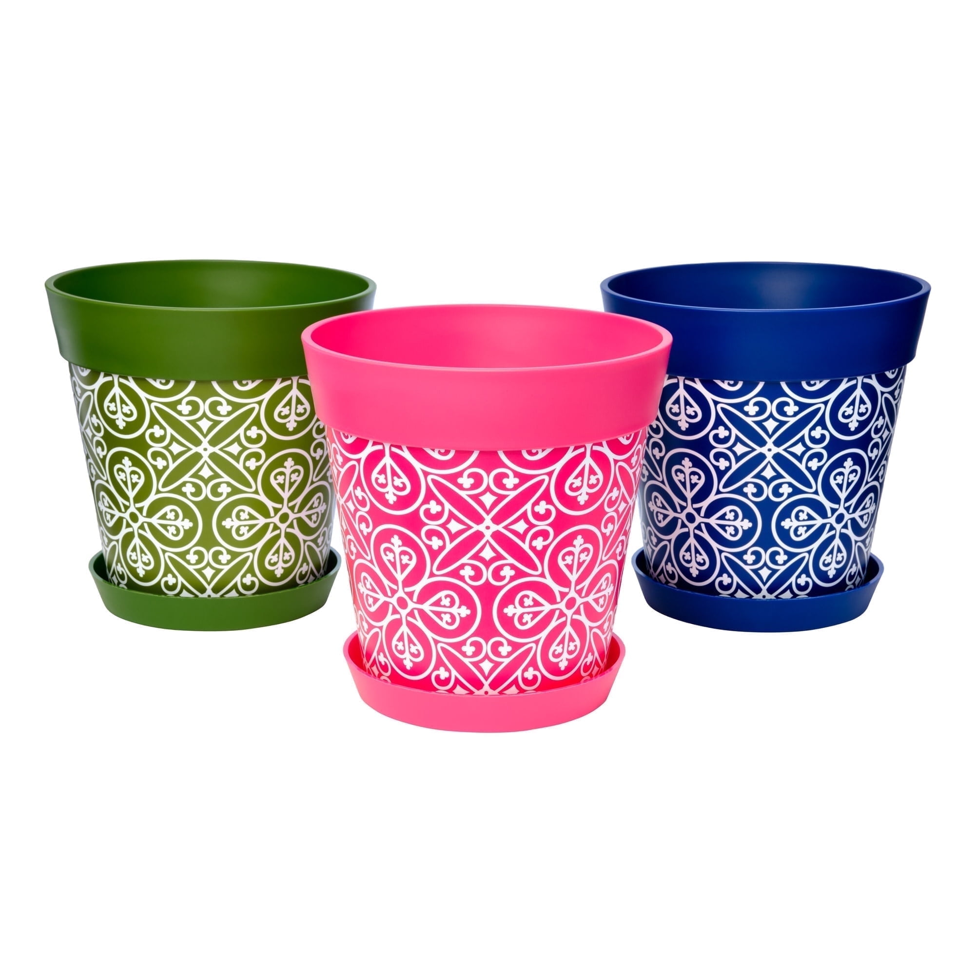 Hum Flowerpots, 3 Plastic, 8.5 inch Plant Pots with 3 Saucers, Multi ...