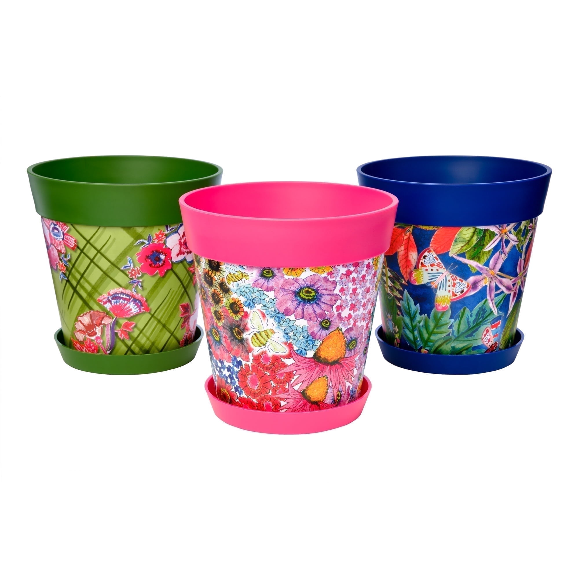 Hum Flowerpots, 3 Plastic, 8.5 inch Plant Pots with 3 Saucers ...