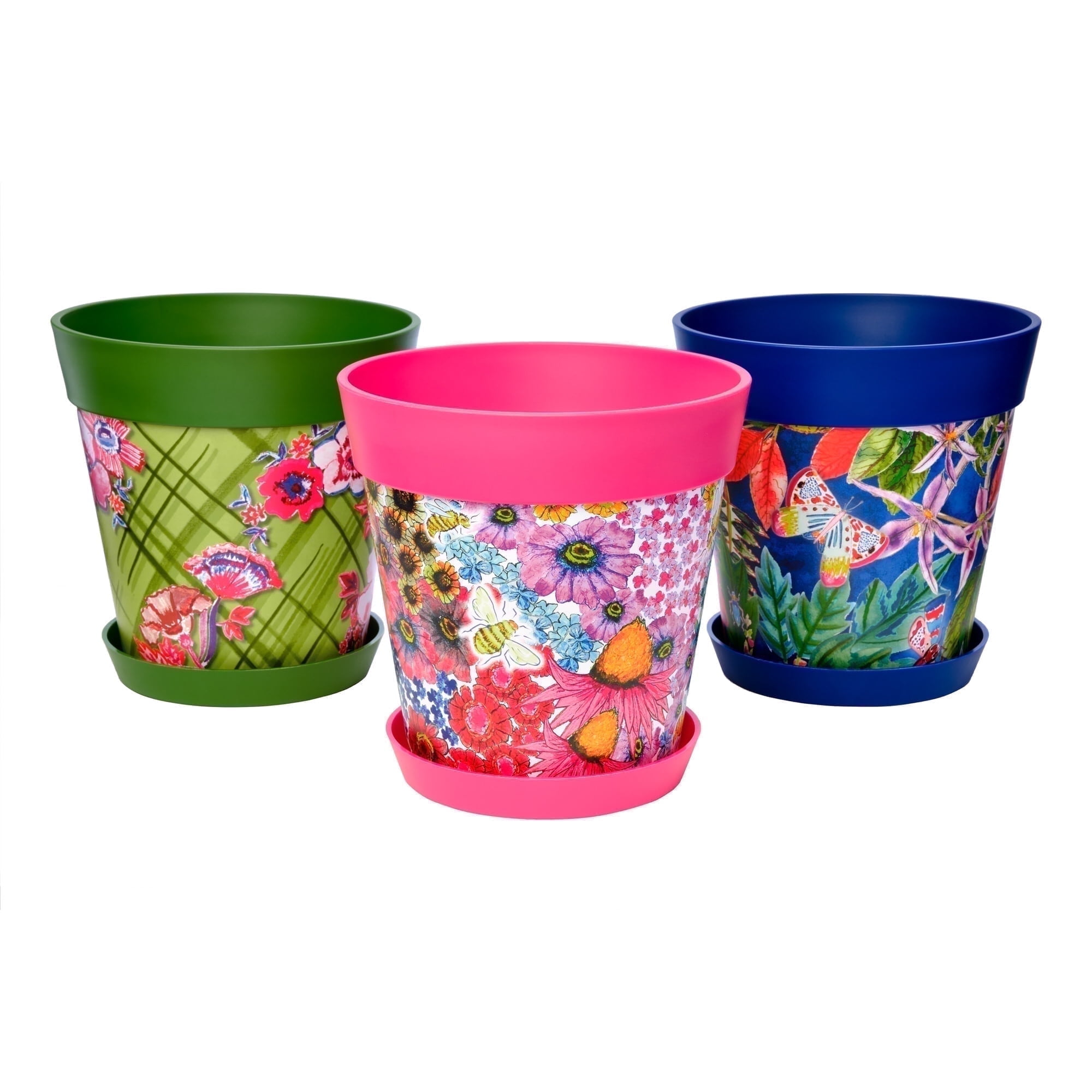 Hum Flowerpots, 3 Plastic, 8.5 inch Plant Pots with 3 Saucers ...