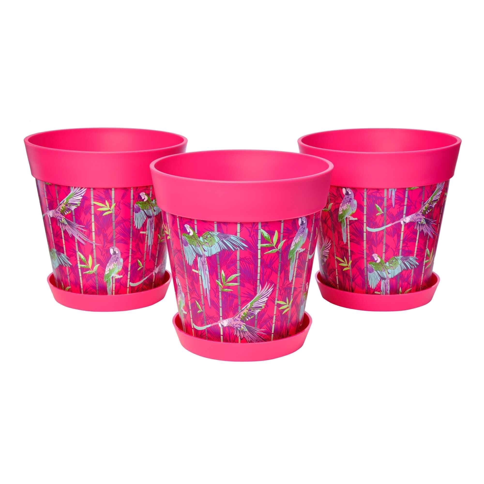 Hum Flowerpots, 3 Plastic, 8.5 inch Plant Pots with 3 Saucers, Pink ...