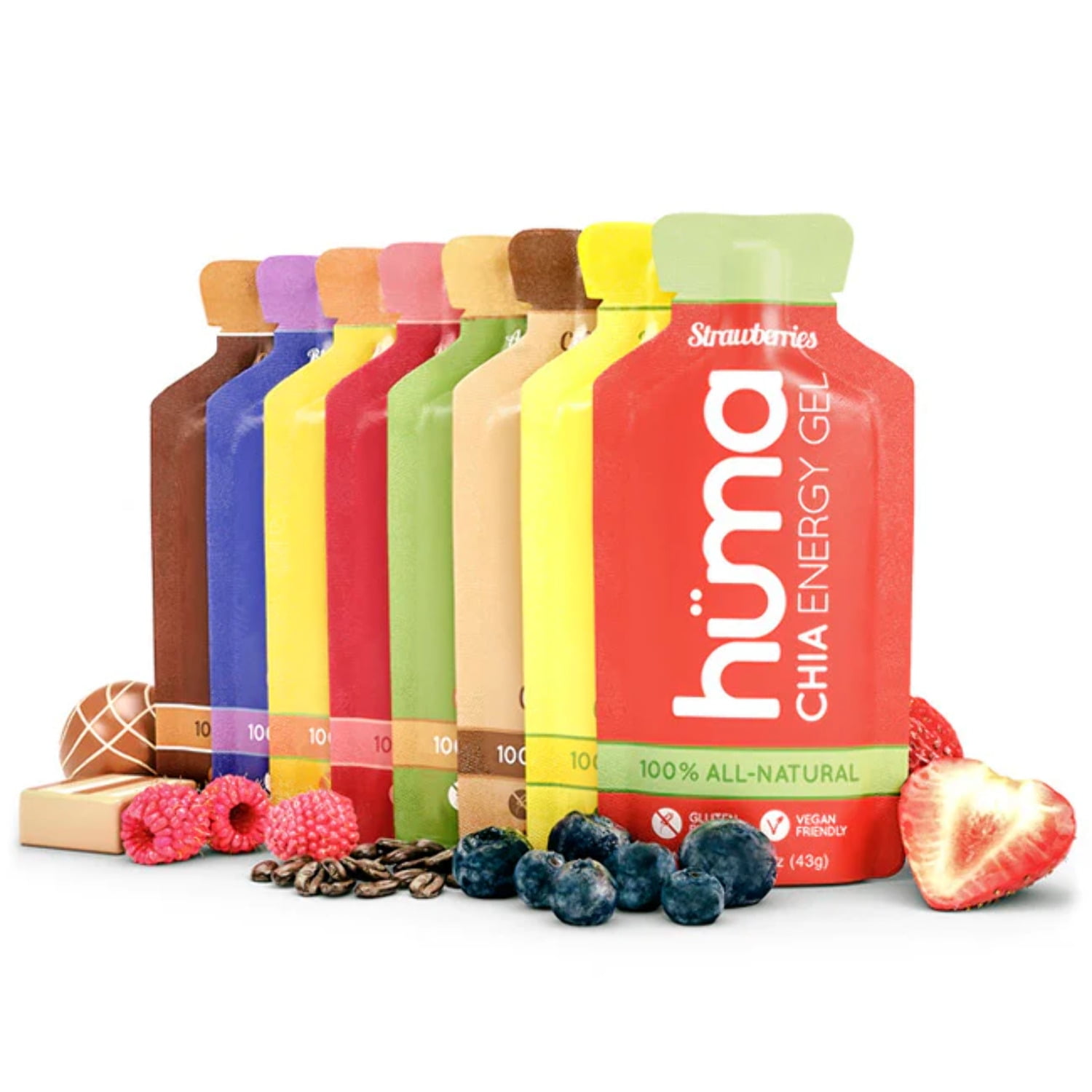 Huma Chia Energy Gel, Variety 12 Pack - Stomach Friendly, Real Food ...