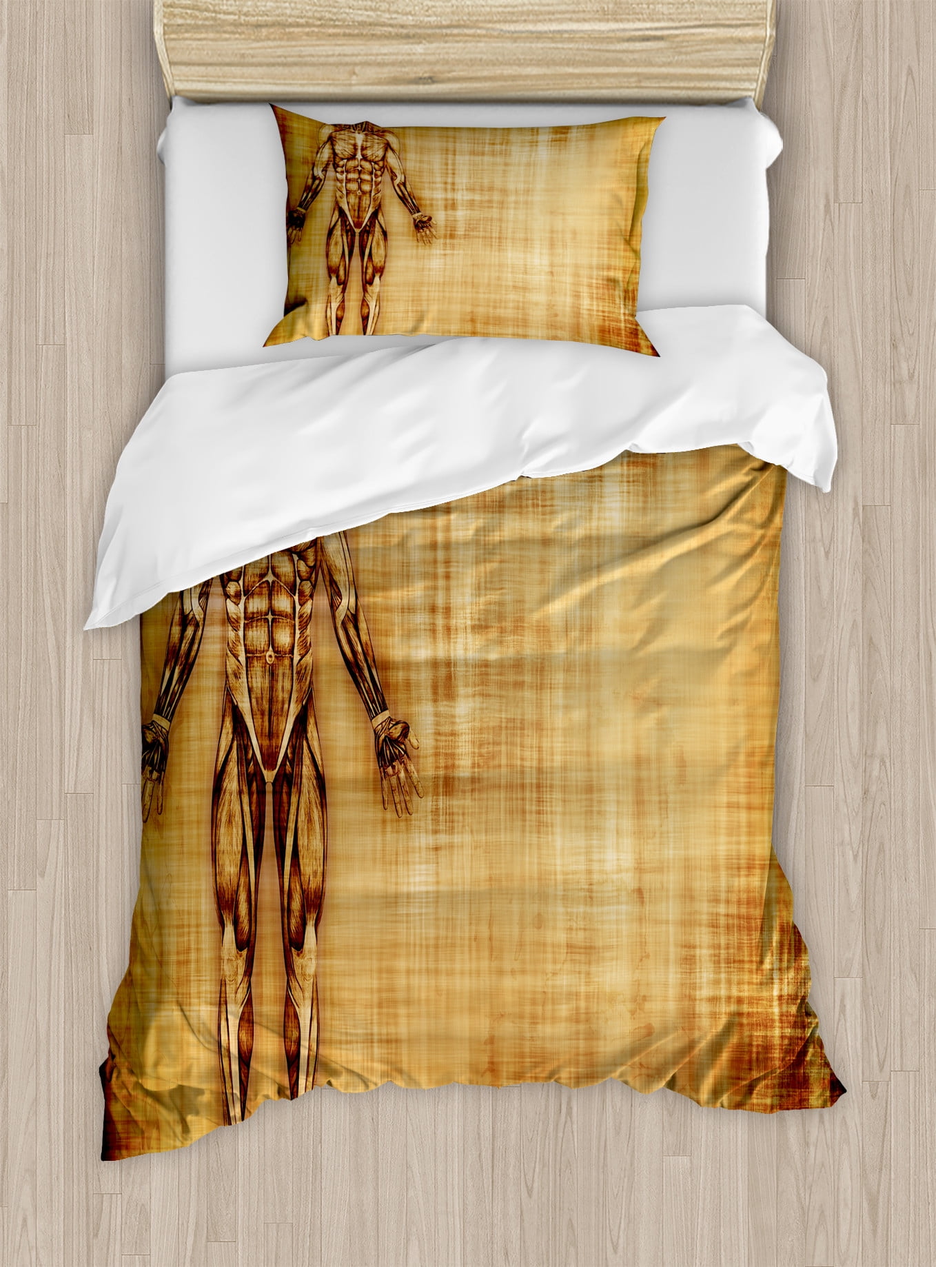 Human Anatomy Duvet Cover Set, Grunge Old Parchment Effect Skeleton ...