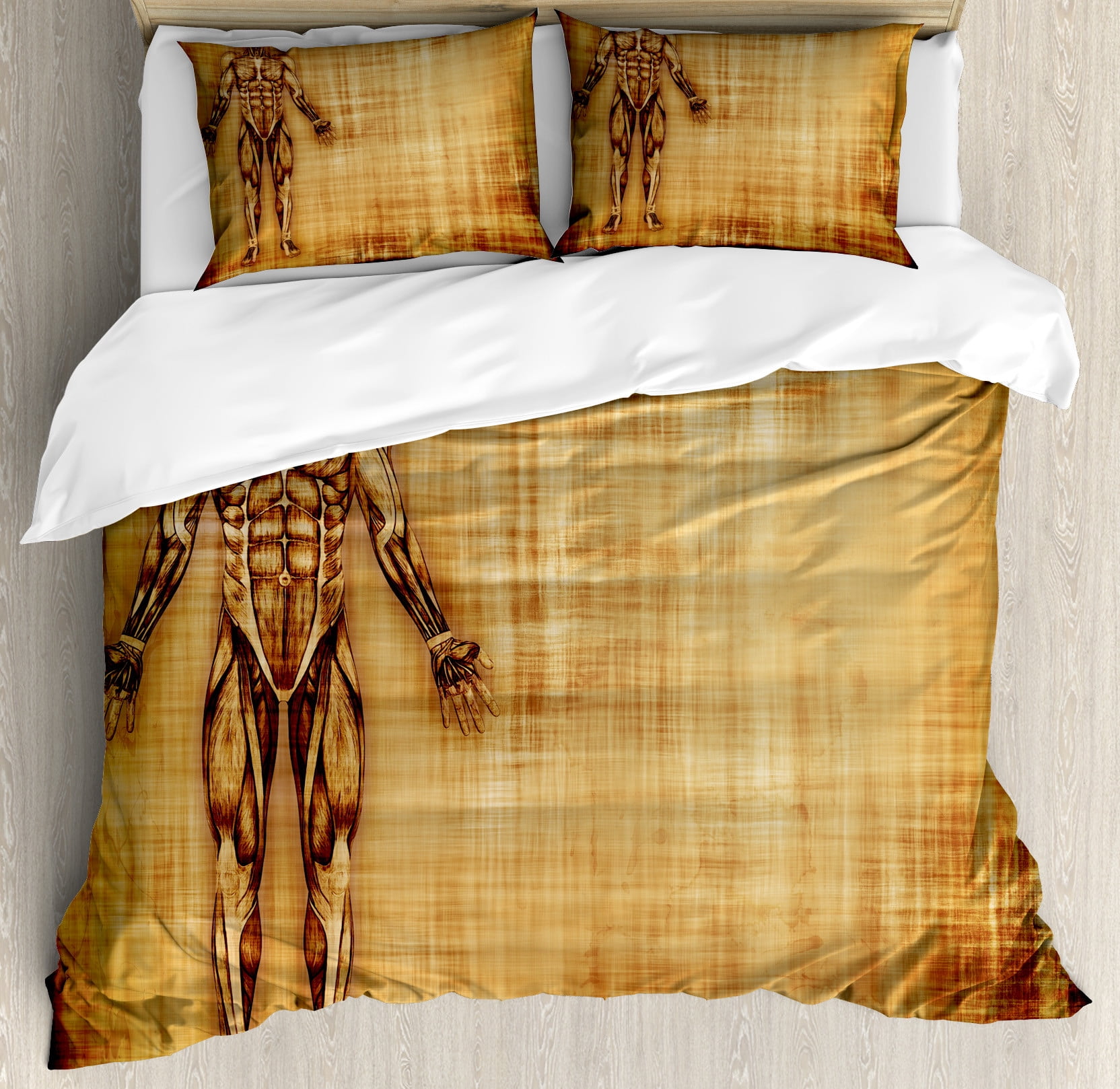 Human Anatomy Duvet Cover Set, Grunge Old Parchment Effect Skeleton ...
