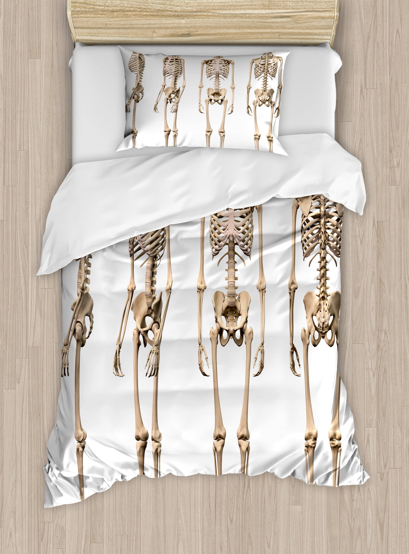 Human Anatomy Duvet Cover Set, Mankind Skeleton Skull and Bones Sketch ...