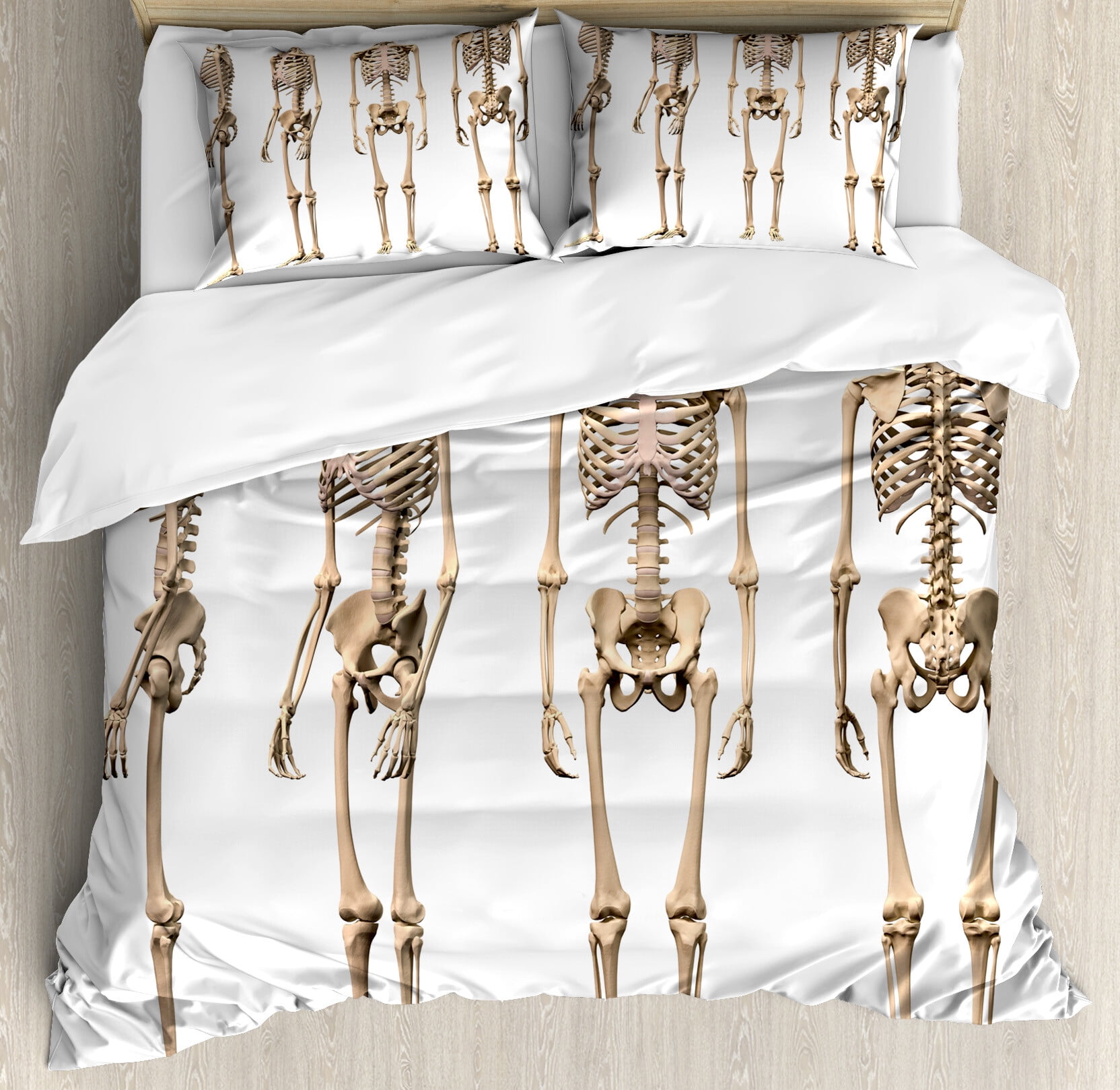 Human Anatomy Duvet Cover Set, Mankind Skeleton Skull and Bones Sketch ...