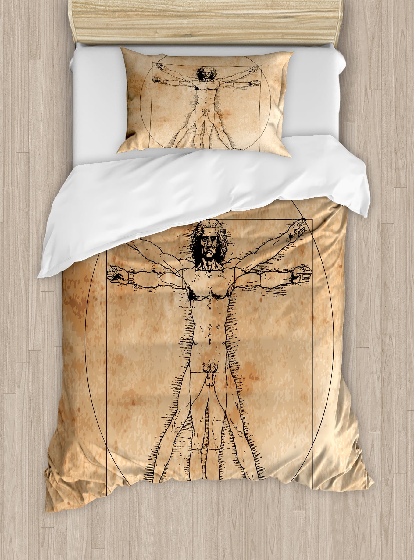 Human Anatomy Duvet Cover Set, Medieval Vitruvian Man Crosshatching ...