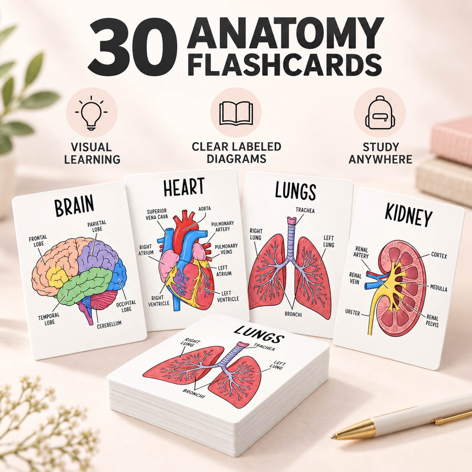 Human Anatomy Flashcards 30 Pcs Anatomy and Physiology Visual Study ...