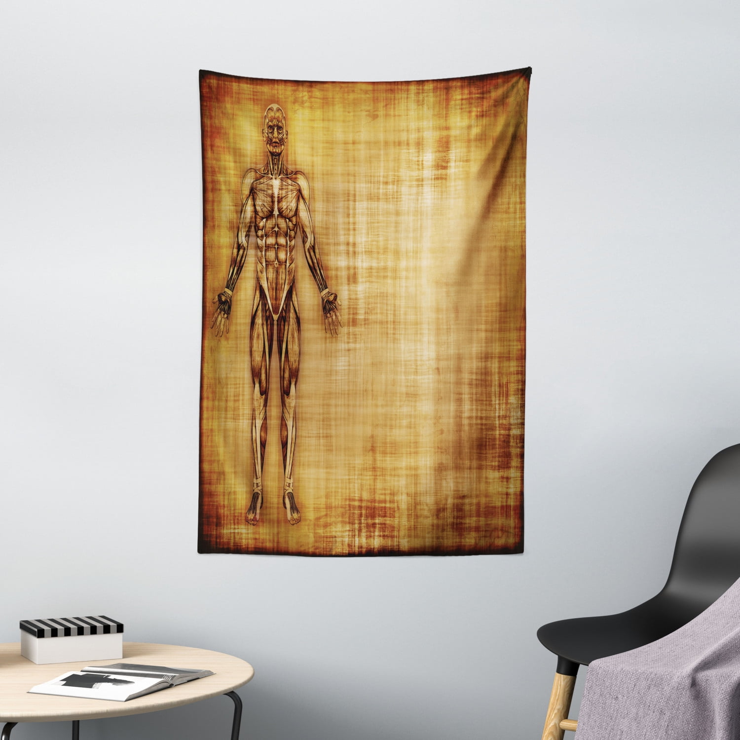 Human Anatomy Tapestry, Grunge Old Parchment Effect Skeleton Muscles of ...