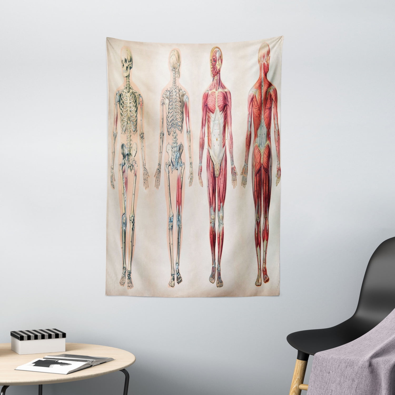 Human Anatomy Tapestry, Vintage Chart of Body Front Back Skeleton and ...