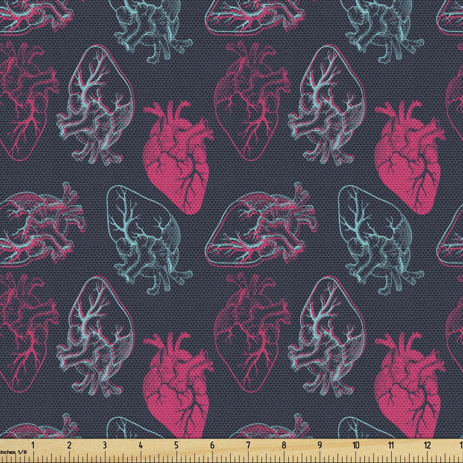 Ambesonne Heart Fabric by the Yard Upholstery, Anatomical Human Organ ...